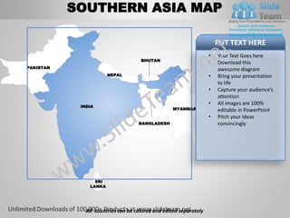 South asia powerpoint editable continent map with countries templates ...