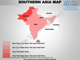South asia powerpoint editable continent map with countries templates ...