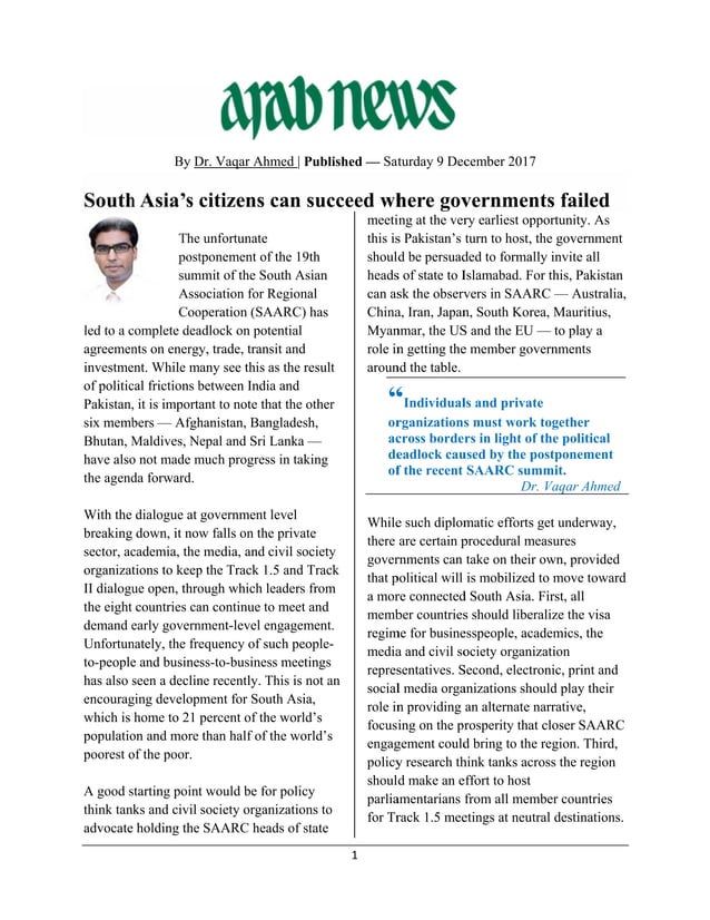 Saving South Asian Association for Regional Cooperation (SAARC) | PDF