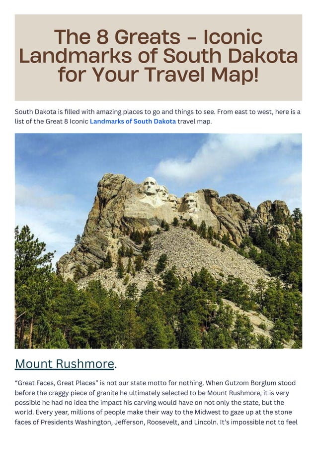 The 8 Greats - Iconic Landmarks of South Dakota for Your Travel Map! | PDF