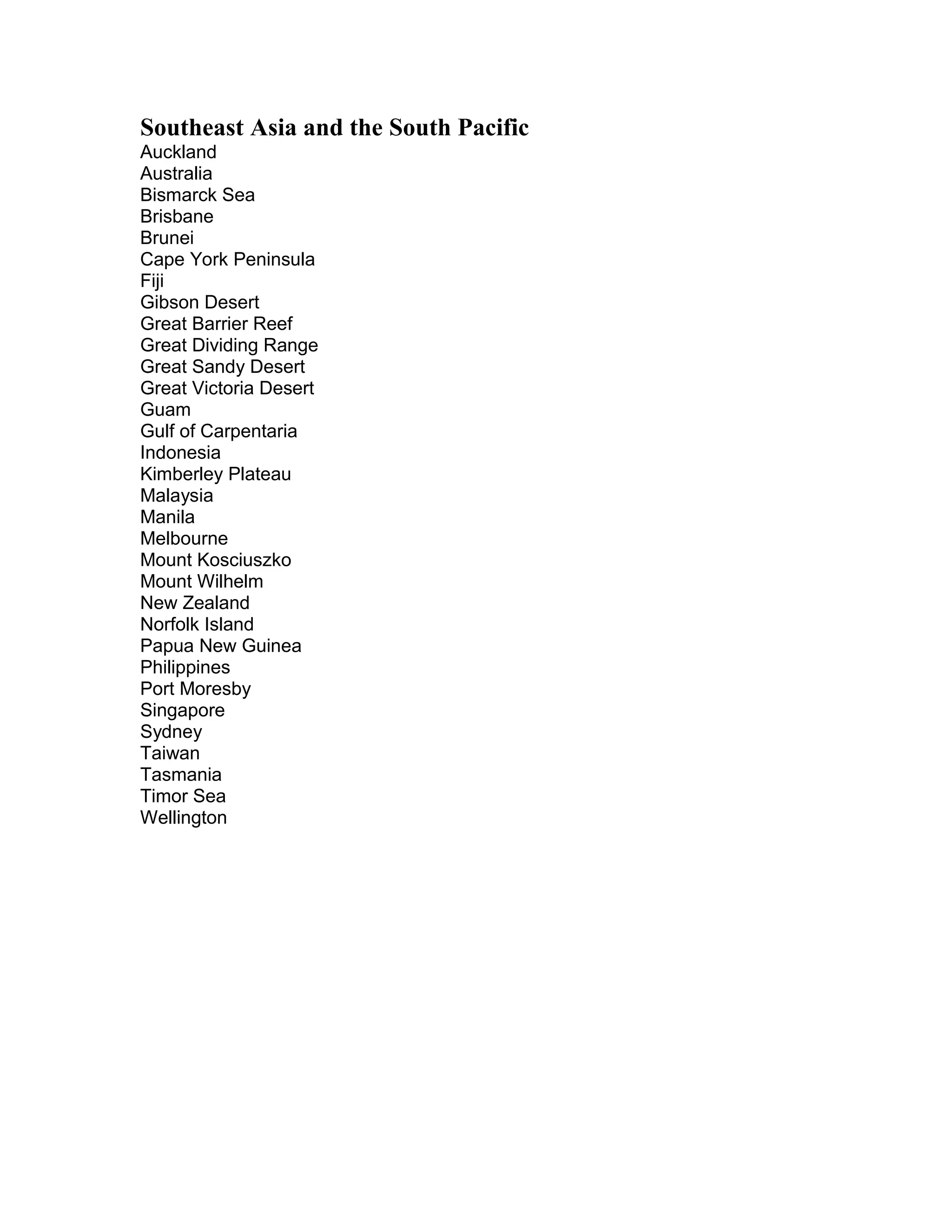 Southeast Asia And The South Pacific | DOC