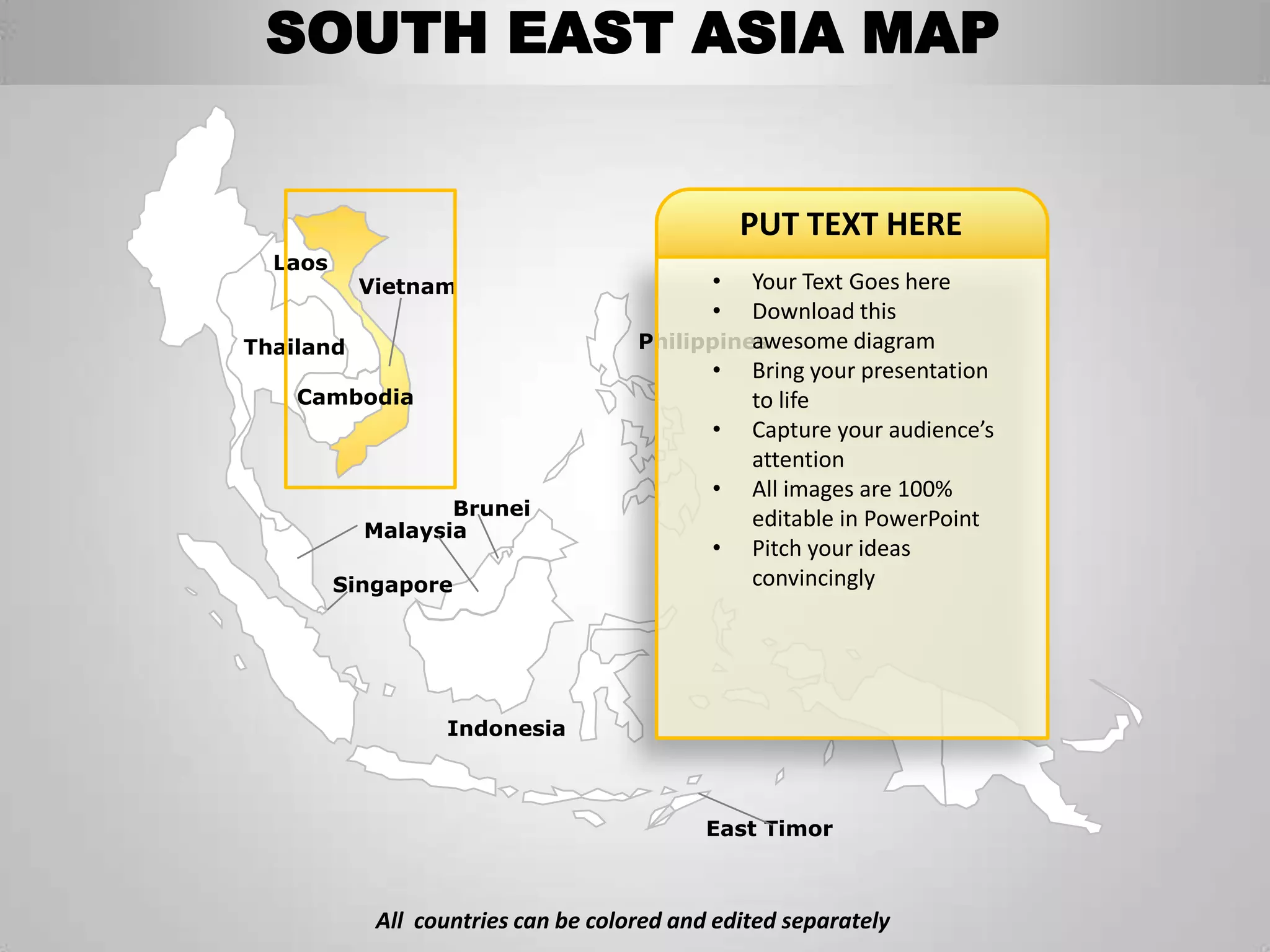 South east asia editable continent map with countries | PPTX
