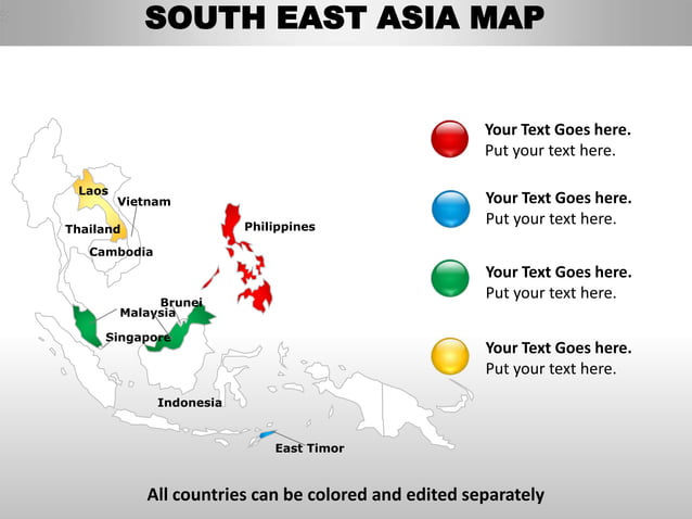 South east asia editable continent map with countries | PPTX