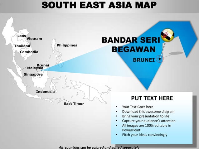 South east asia editable continent map with countries | PPTX