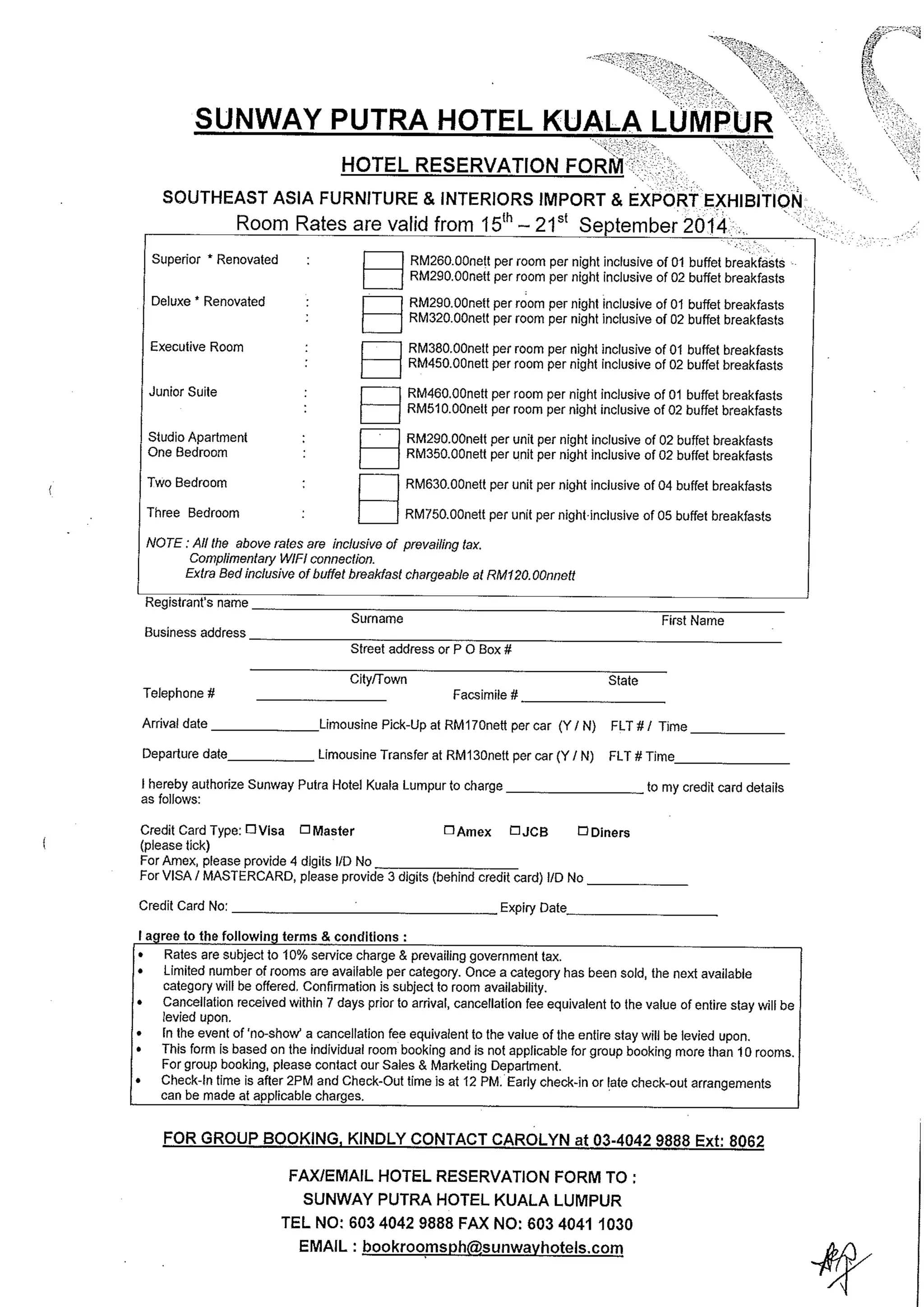 Hotel Reservation Form Southeast Asia Furniture & Interiors Import ...