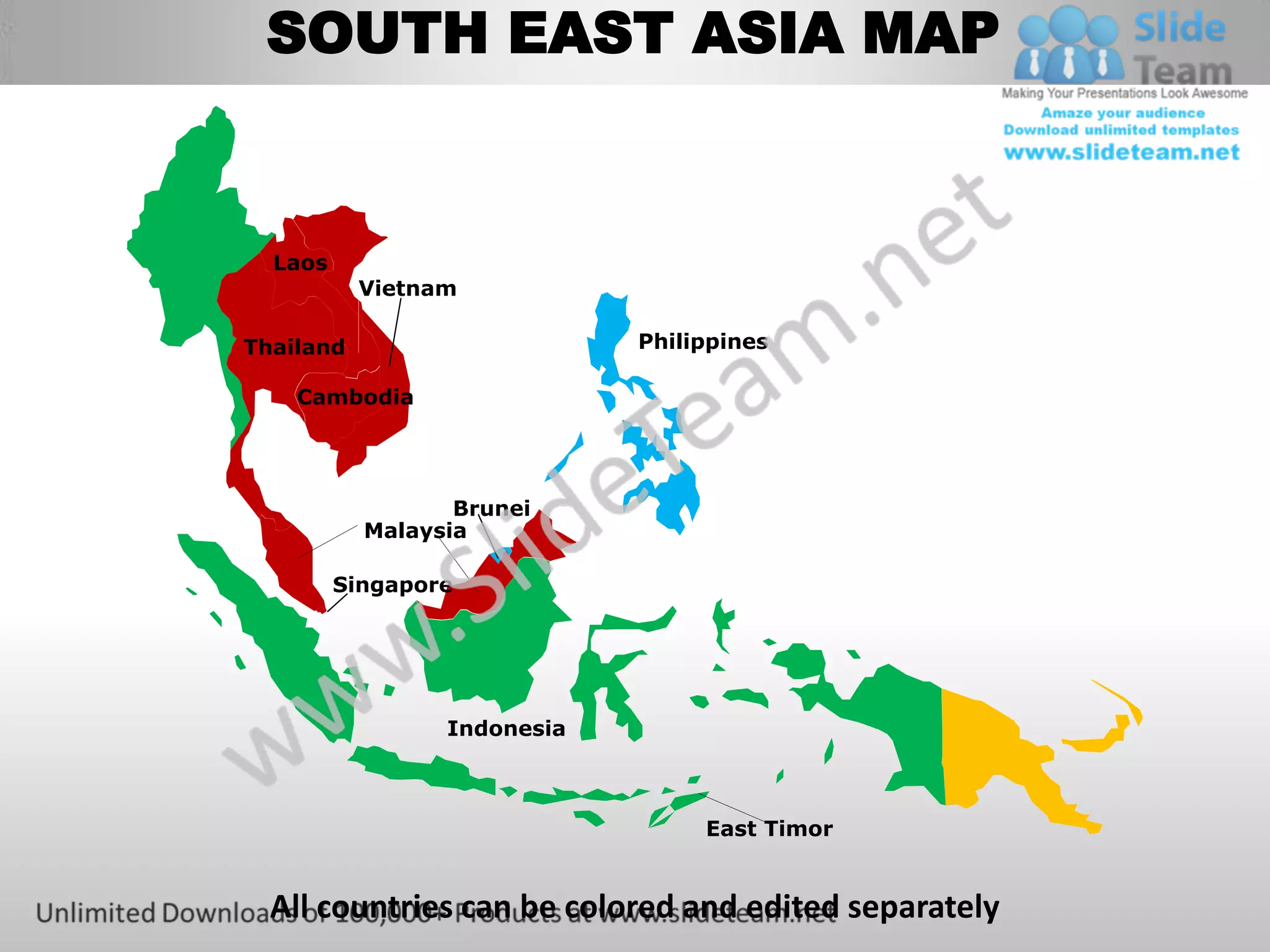 South east asia powerpoint editable continent map with countries ...