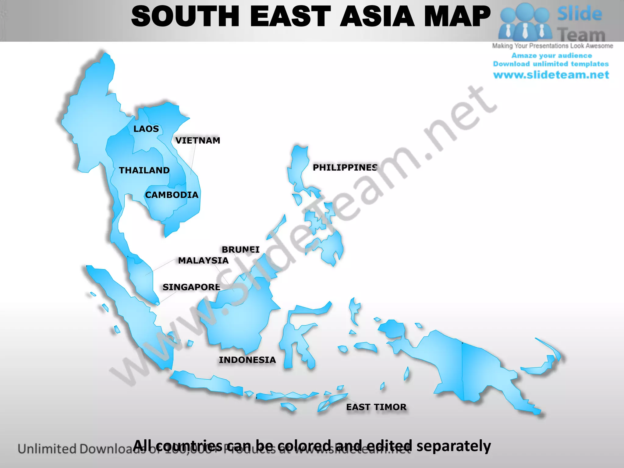 South east asia powerpoint editable continent map with countries ...