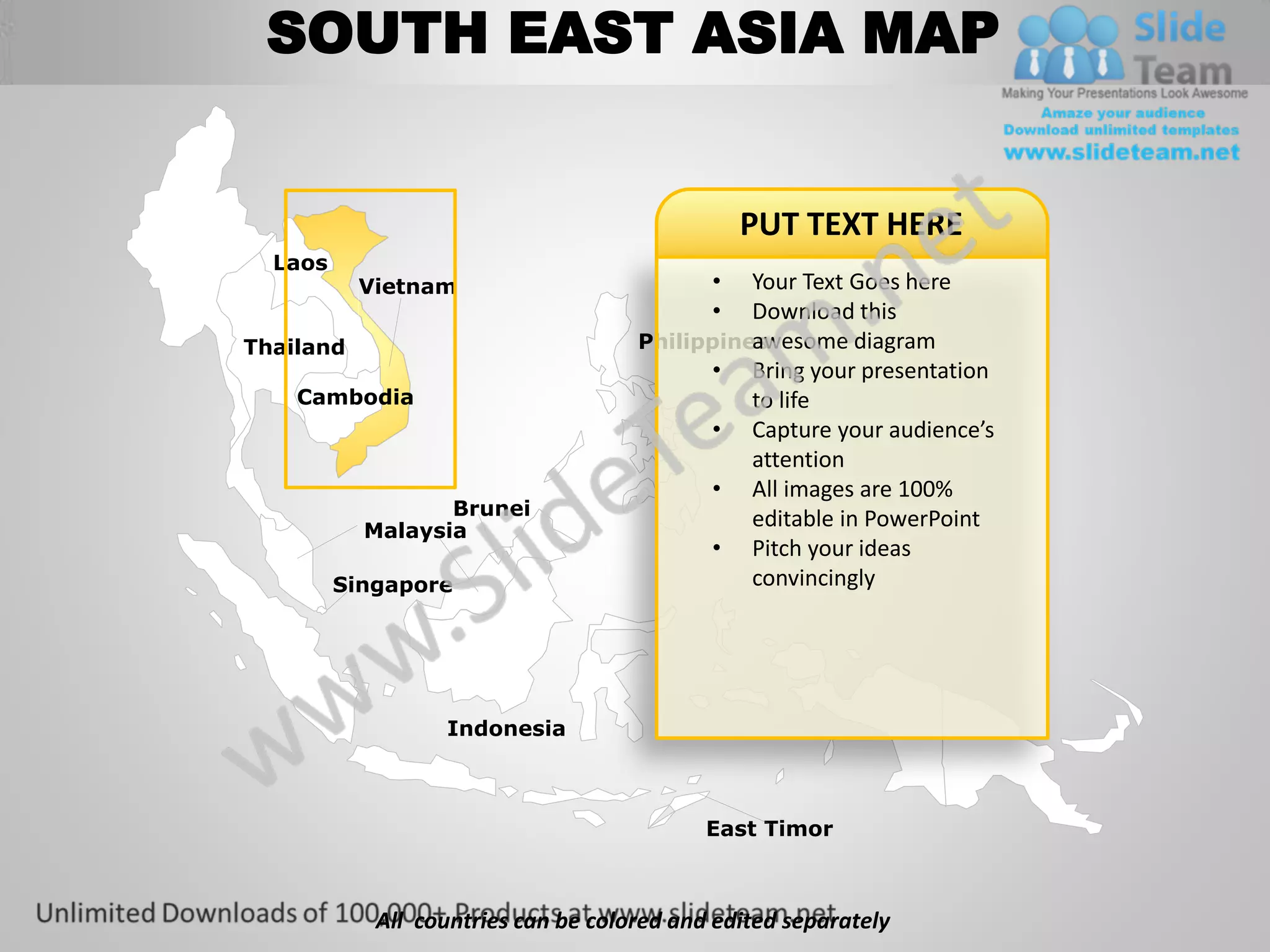 South east asia powerpoint editable continent map with countries ...