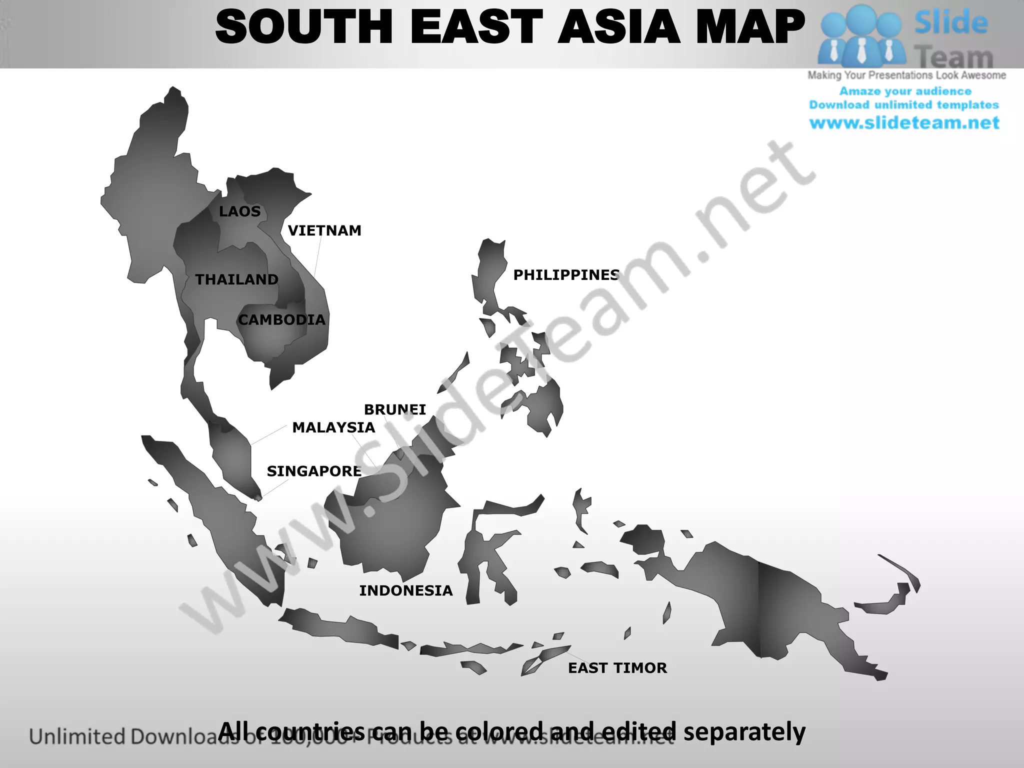 South east asia powerpoint editable continent map with countries ...