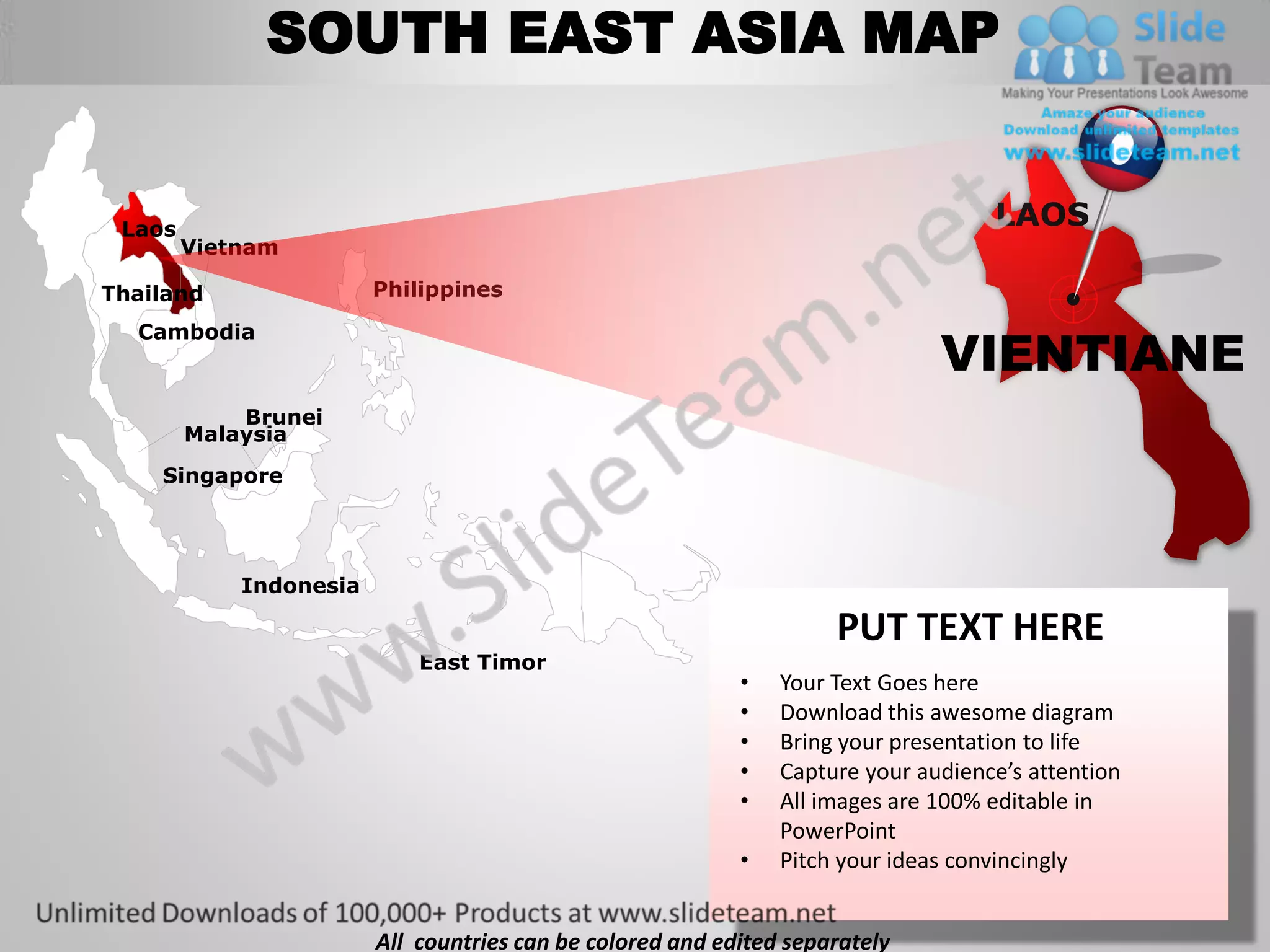 South east asia powerpoint editable continent map with countries ...