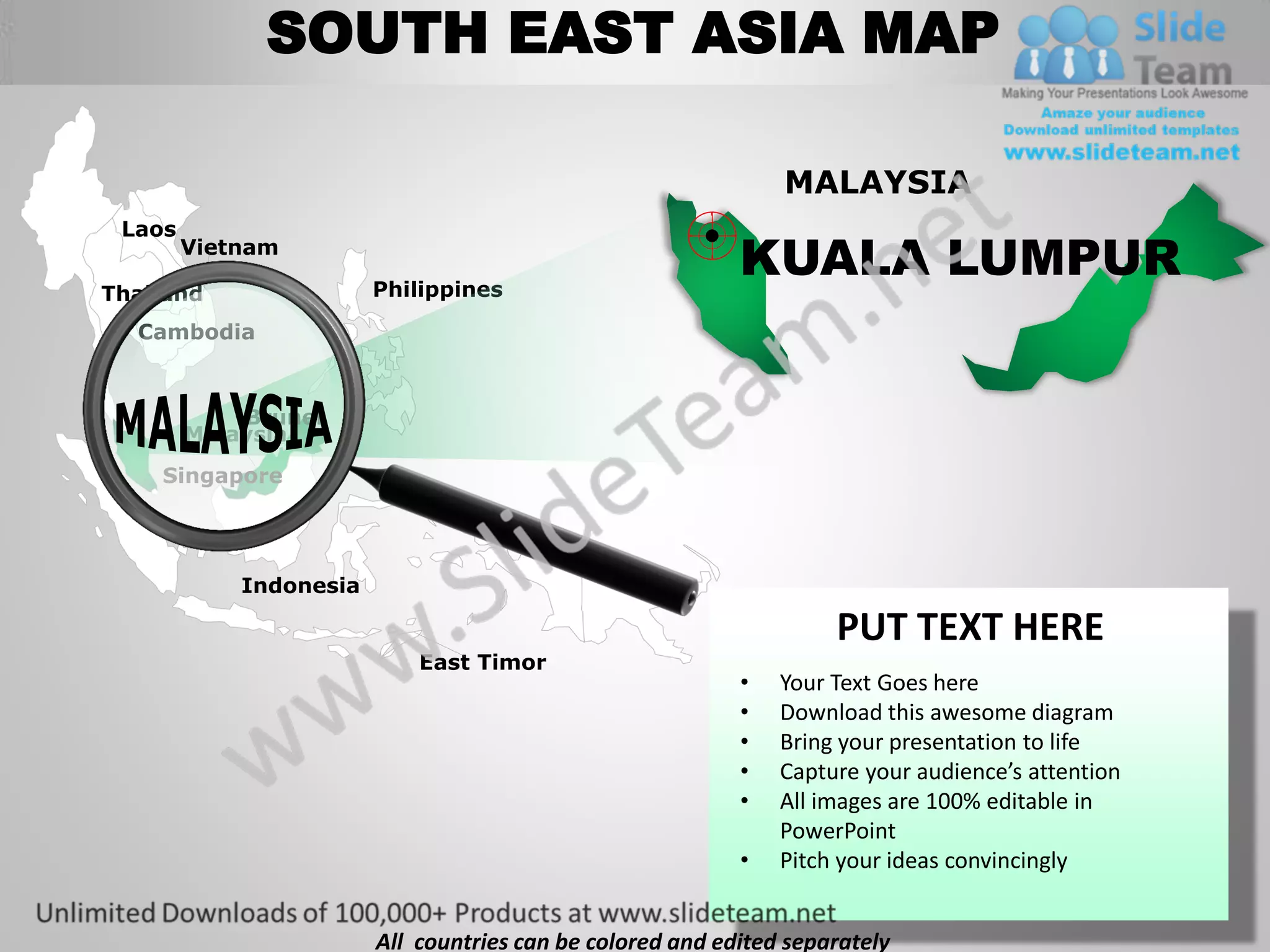 South east asia powerpoint editable continent map with countries ...