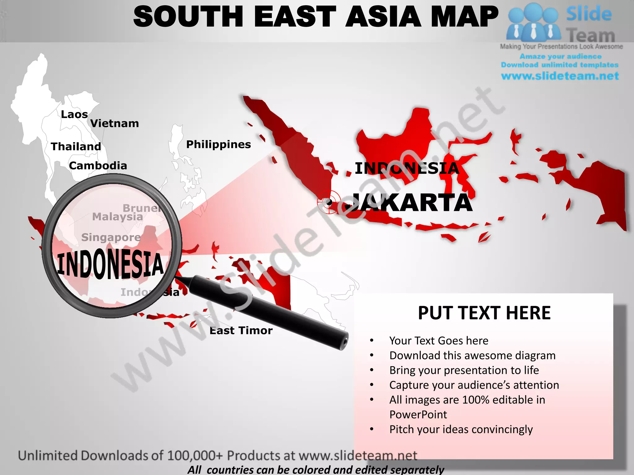 South east asia powerpoint editable continent map with countries ...