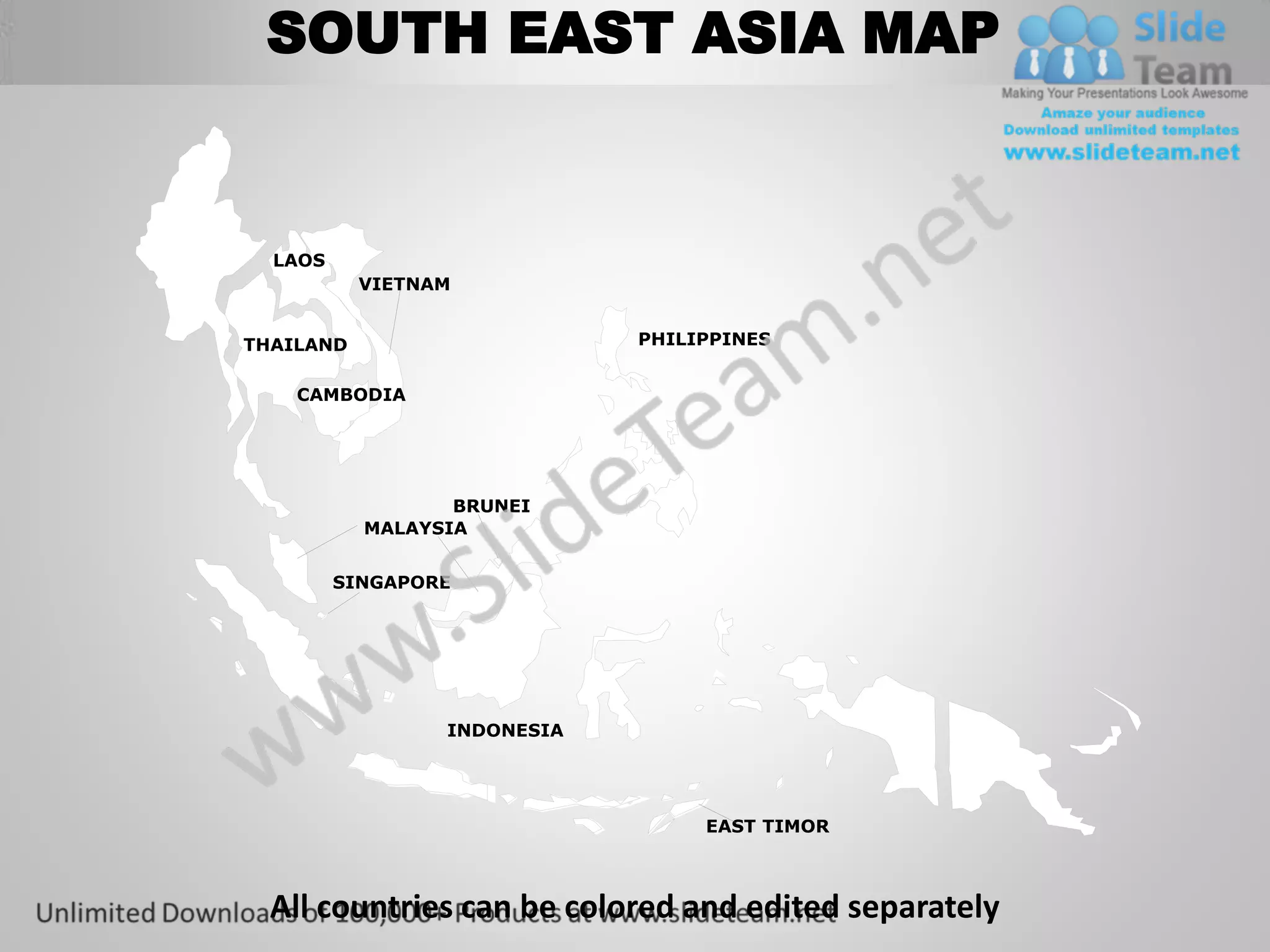 South east asia powerpoint editable continent map with countries ...