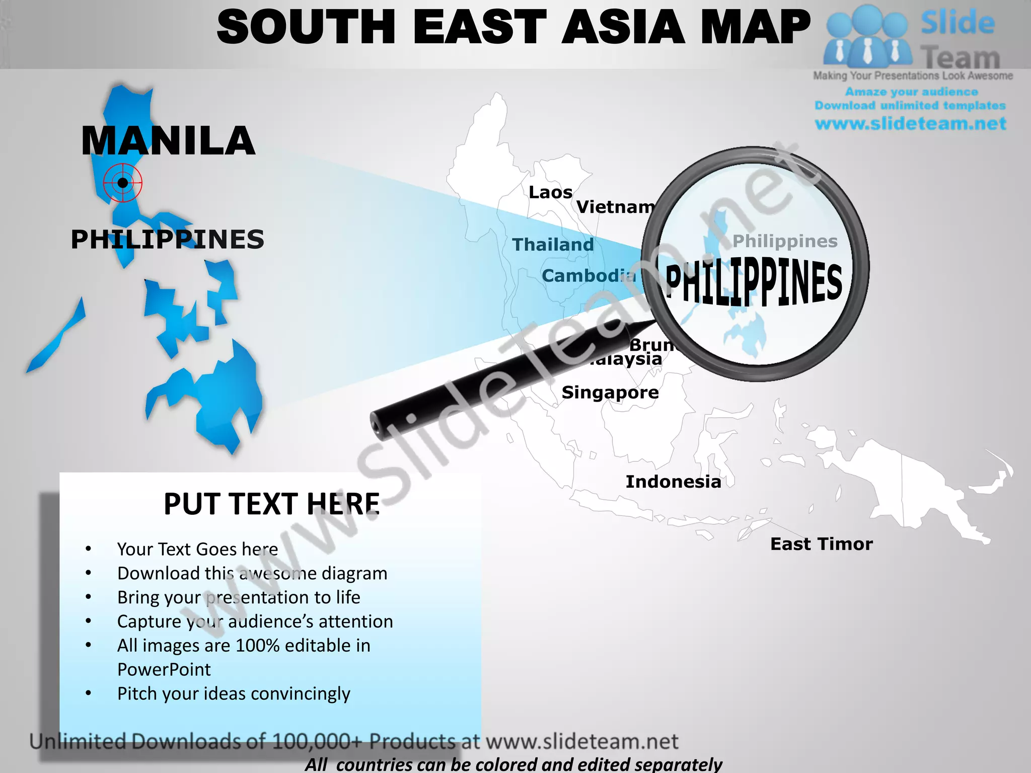 South east asia powerpoint editable continent map with countries ...