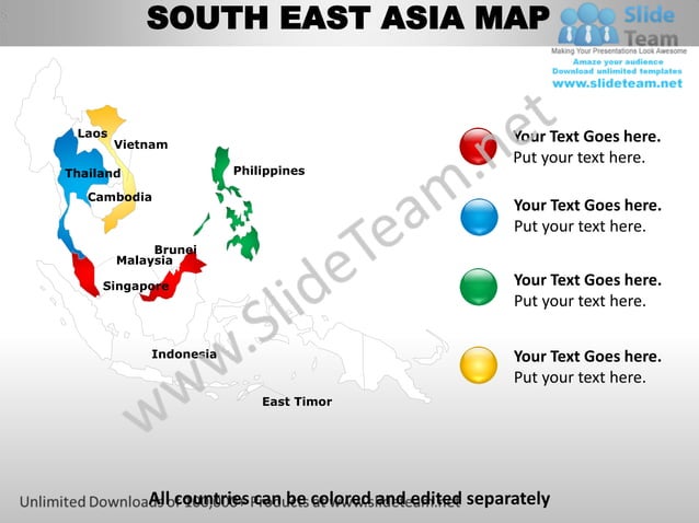 South east asia powerpoint editable continent map with countries ...
