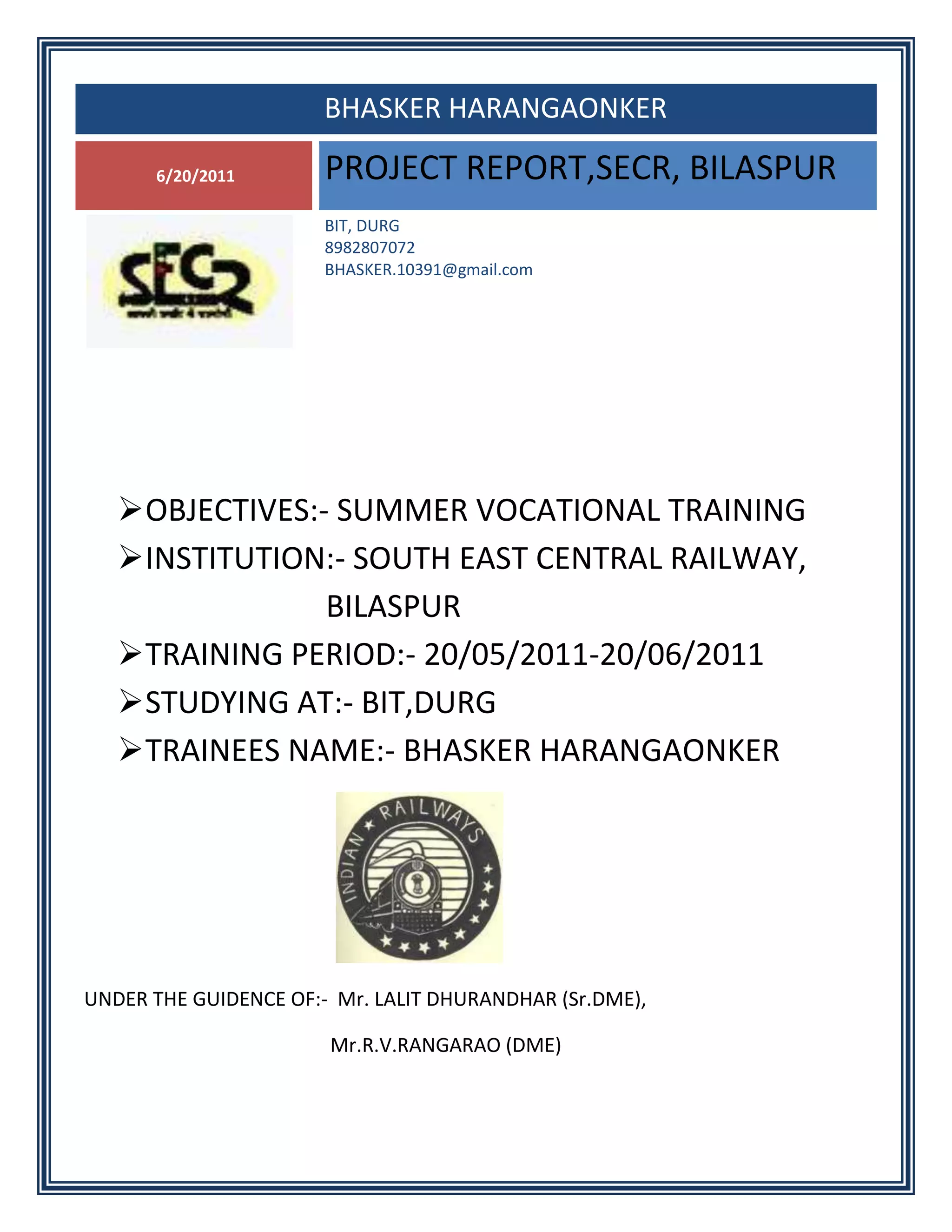 South east central railway (secr) bilaspur mechanical vocational ...