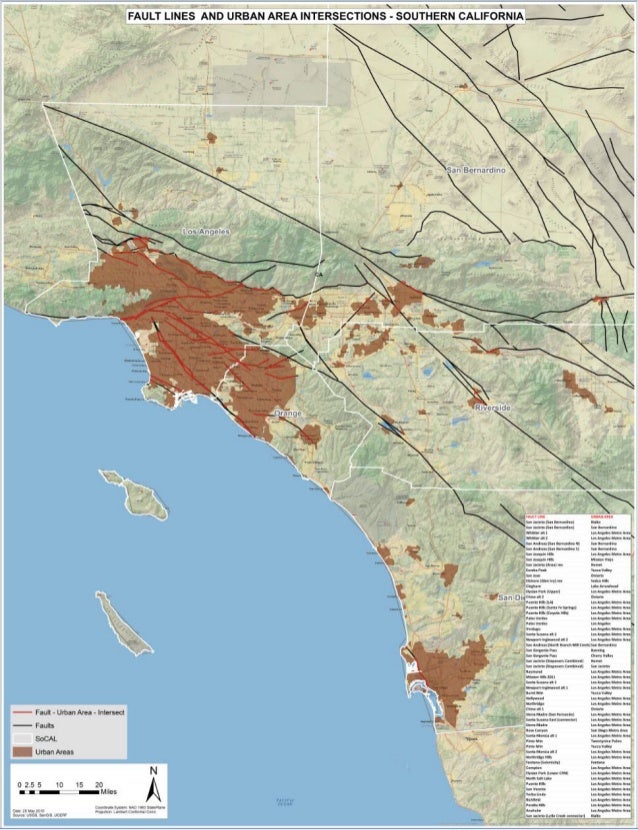 Southern California - Fault Lines and Urban Areas Intersect