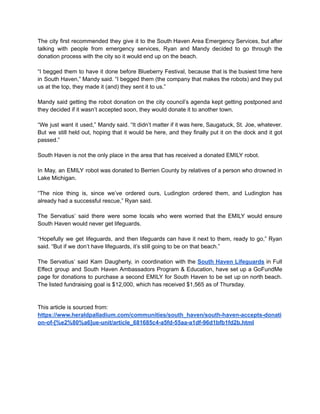 South Haven Accepts Donation of Water Rescue Unit | Ryan Servatius | PDF
