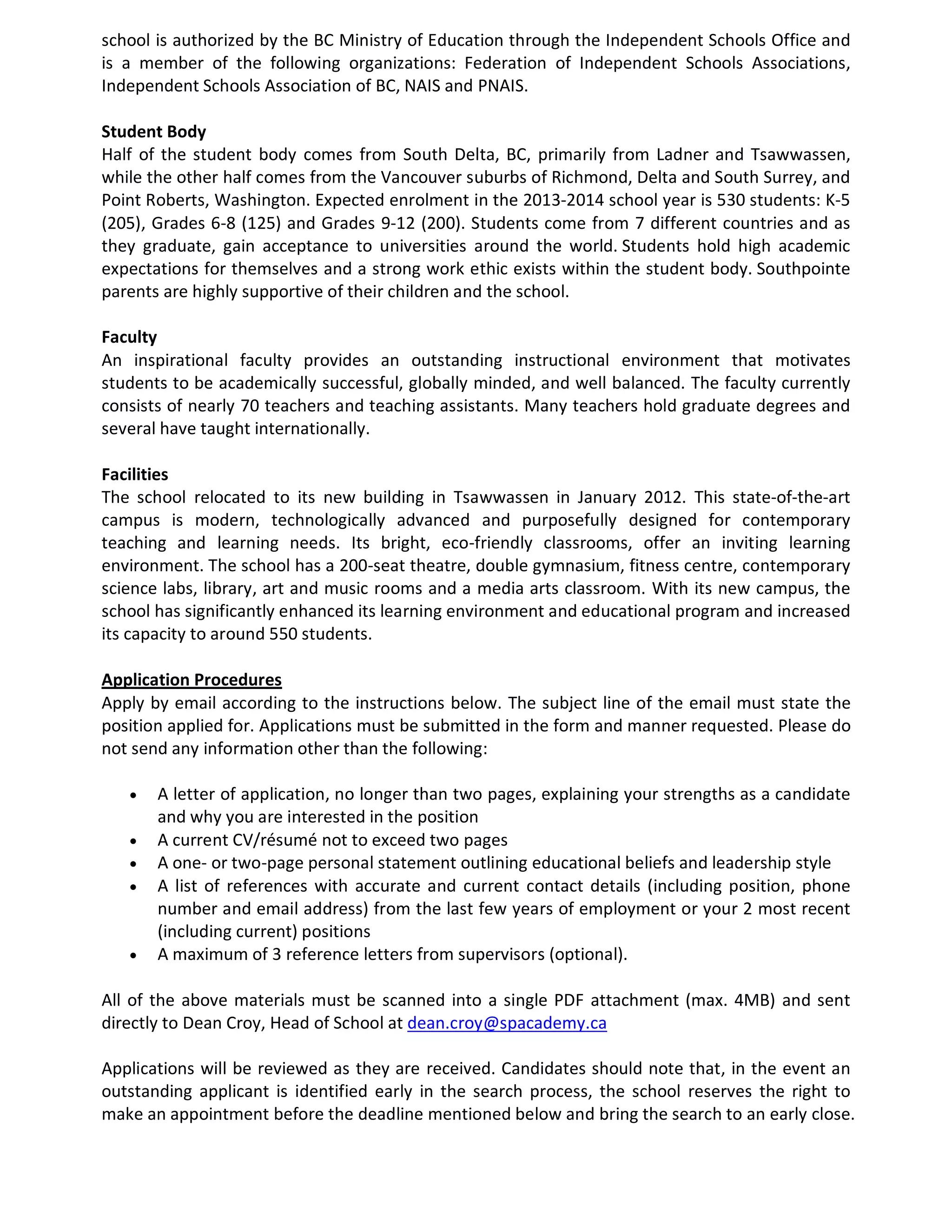 Southpointe academy-announcement | PDF