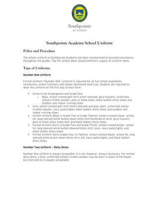 Southpointe school uniform-2015 | PDF