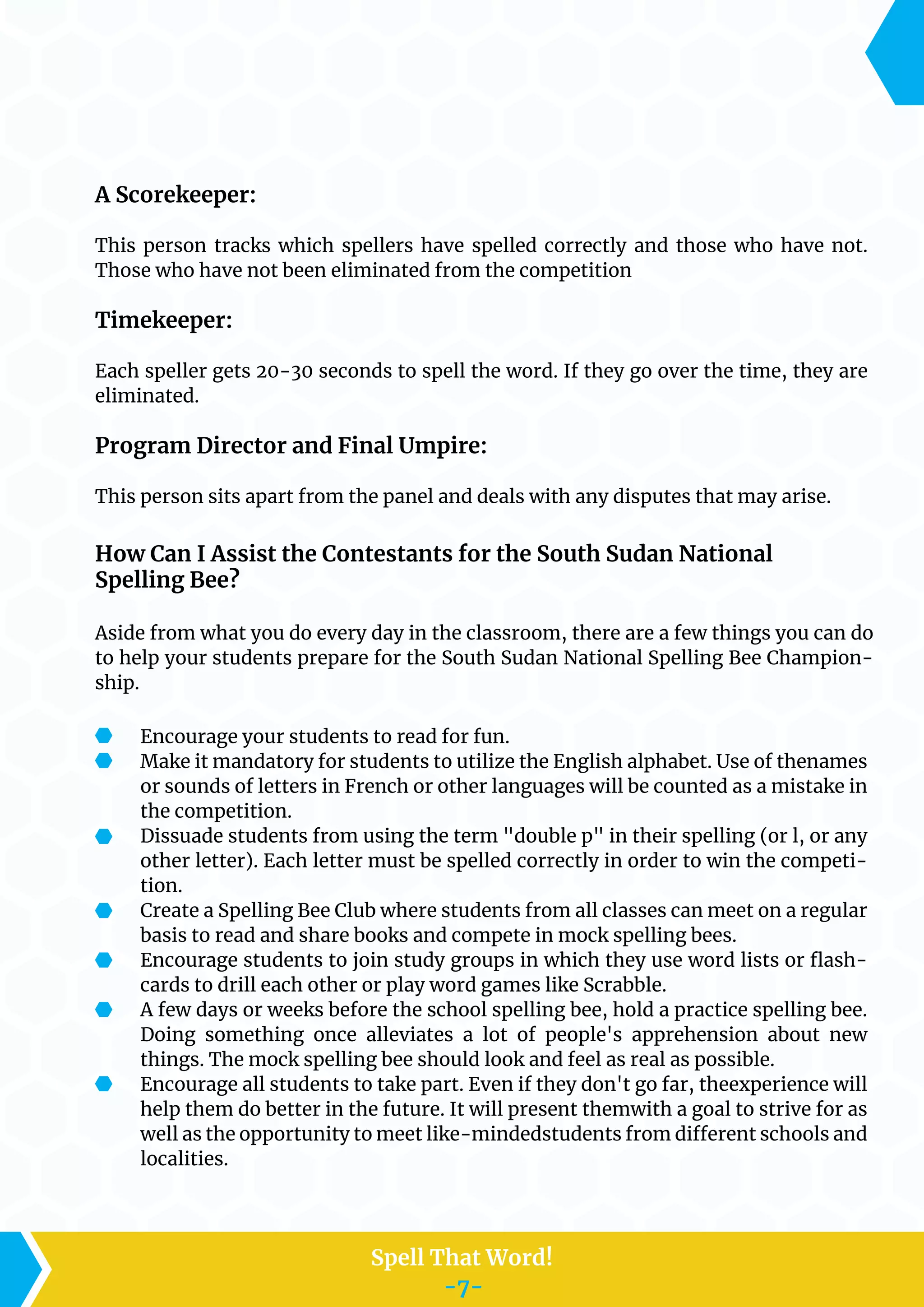 South Sudan National Spelling Bee Profile (Updated 2023) | PDF