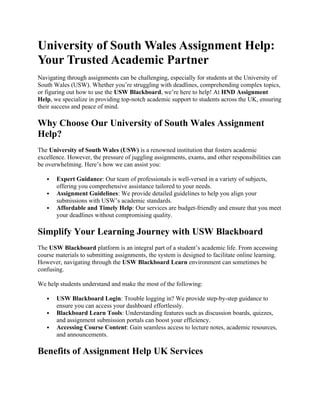 University of South Wales Assignment help | PDF