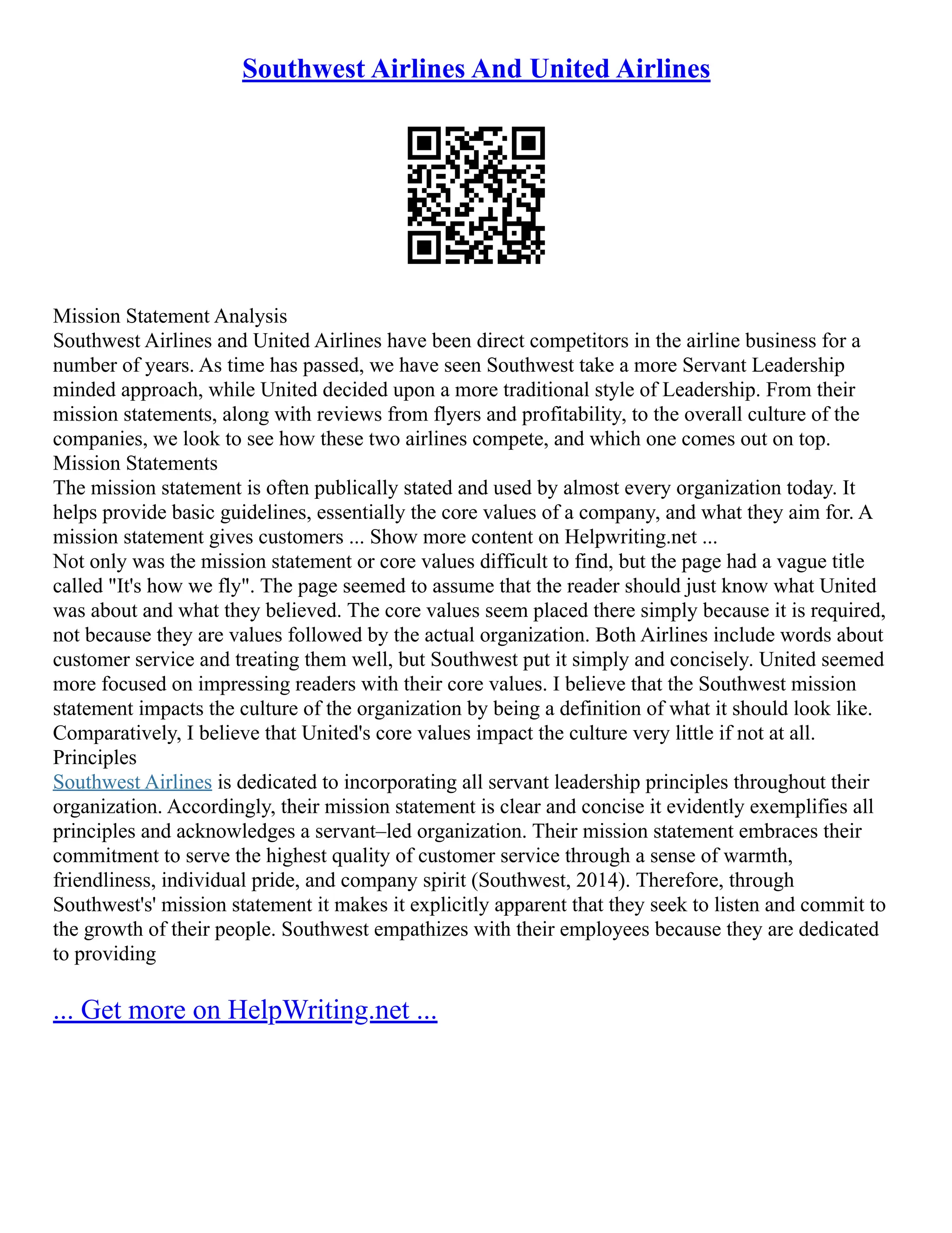 Southwest Airlines And United Airlines | PDF