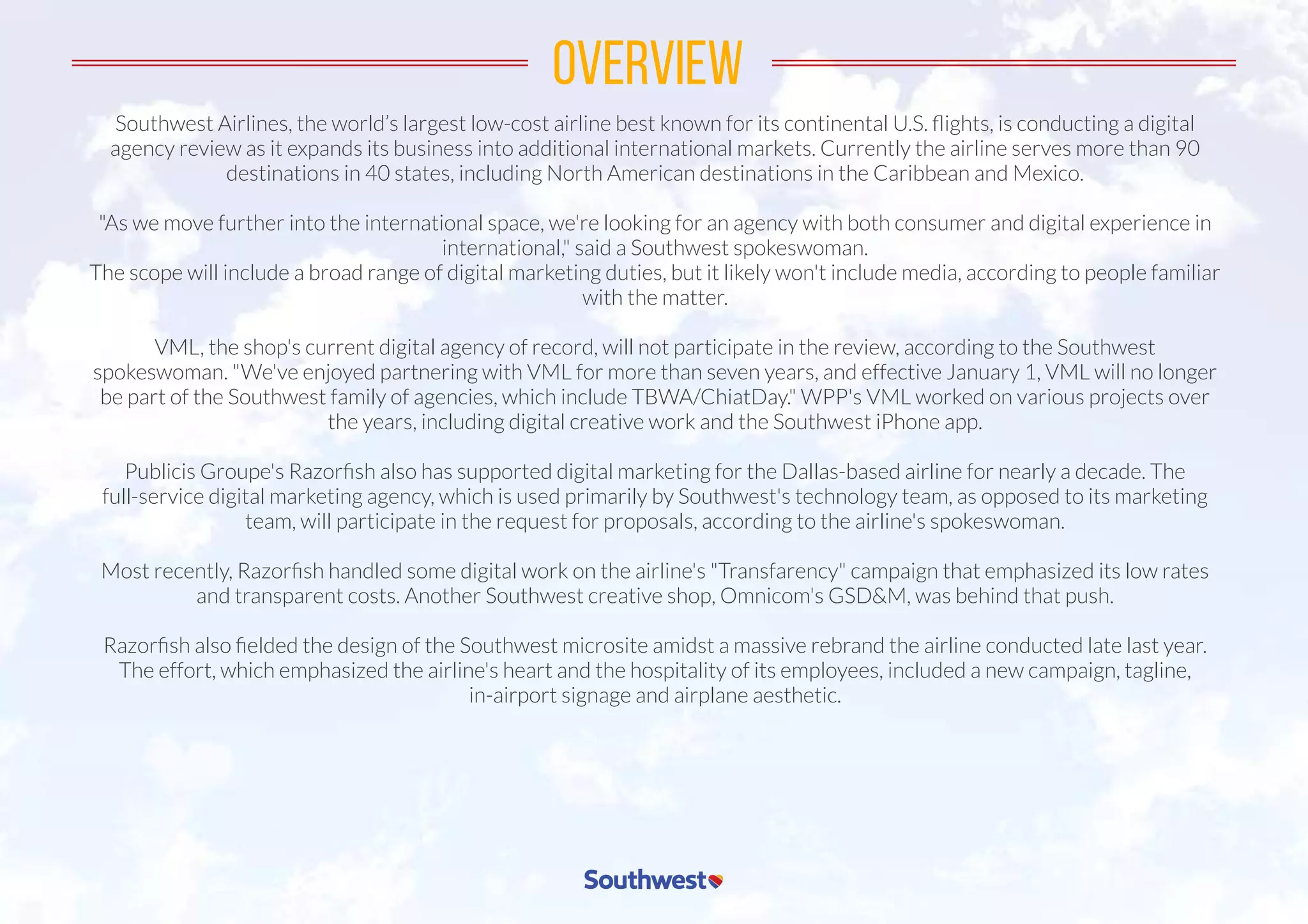 Southwest airlines pitch brief | PDF