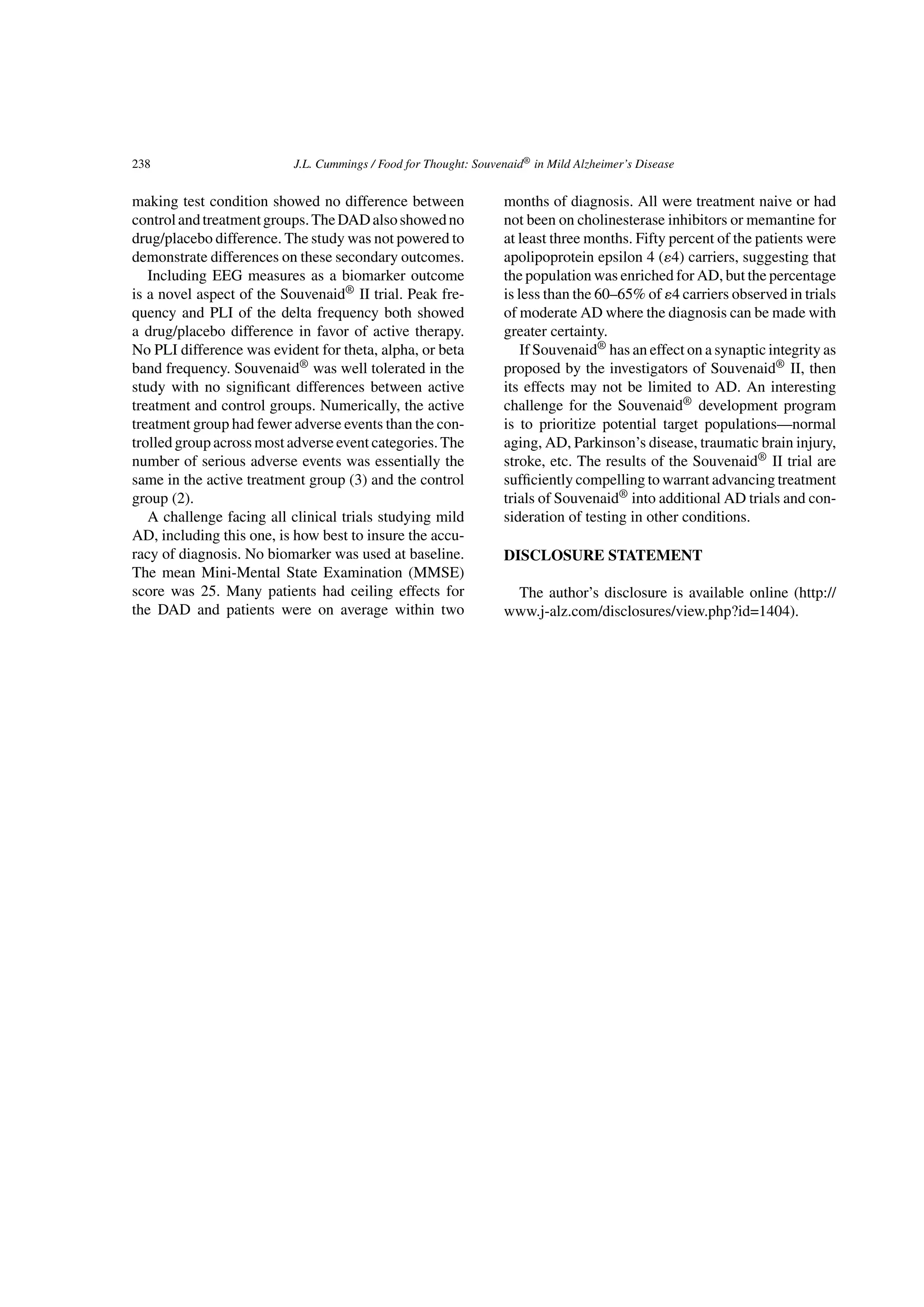 Food for Thought: Souvenaid® in Mild Alzheimer’s Disease | PDF