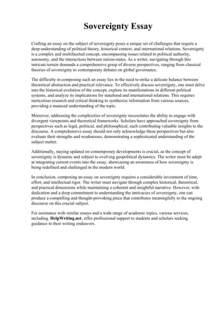 Sovereignty Essay. Sauk Valley Community College | PDF