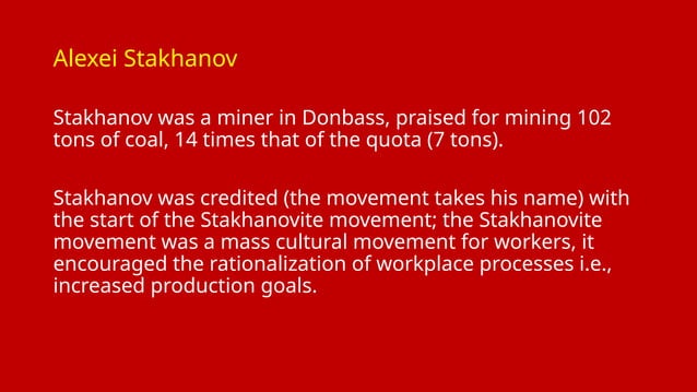 Soviet Heroes- alexei stakhanov and alexandra kollontai | PPT