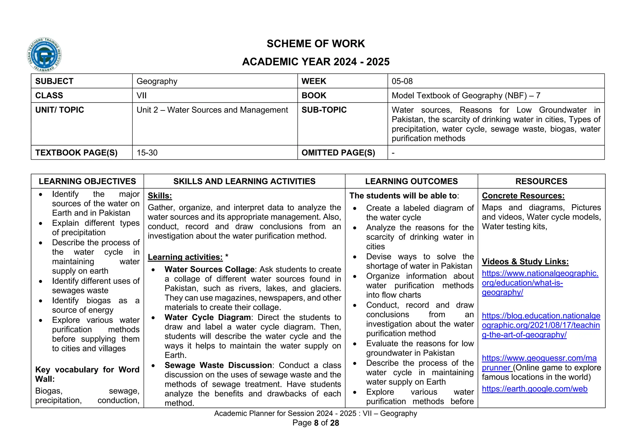 SOW 24-25 (VII) - Geography.pdf FOR PLANNING | PDF