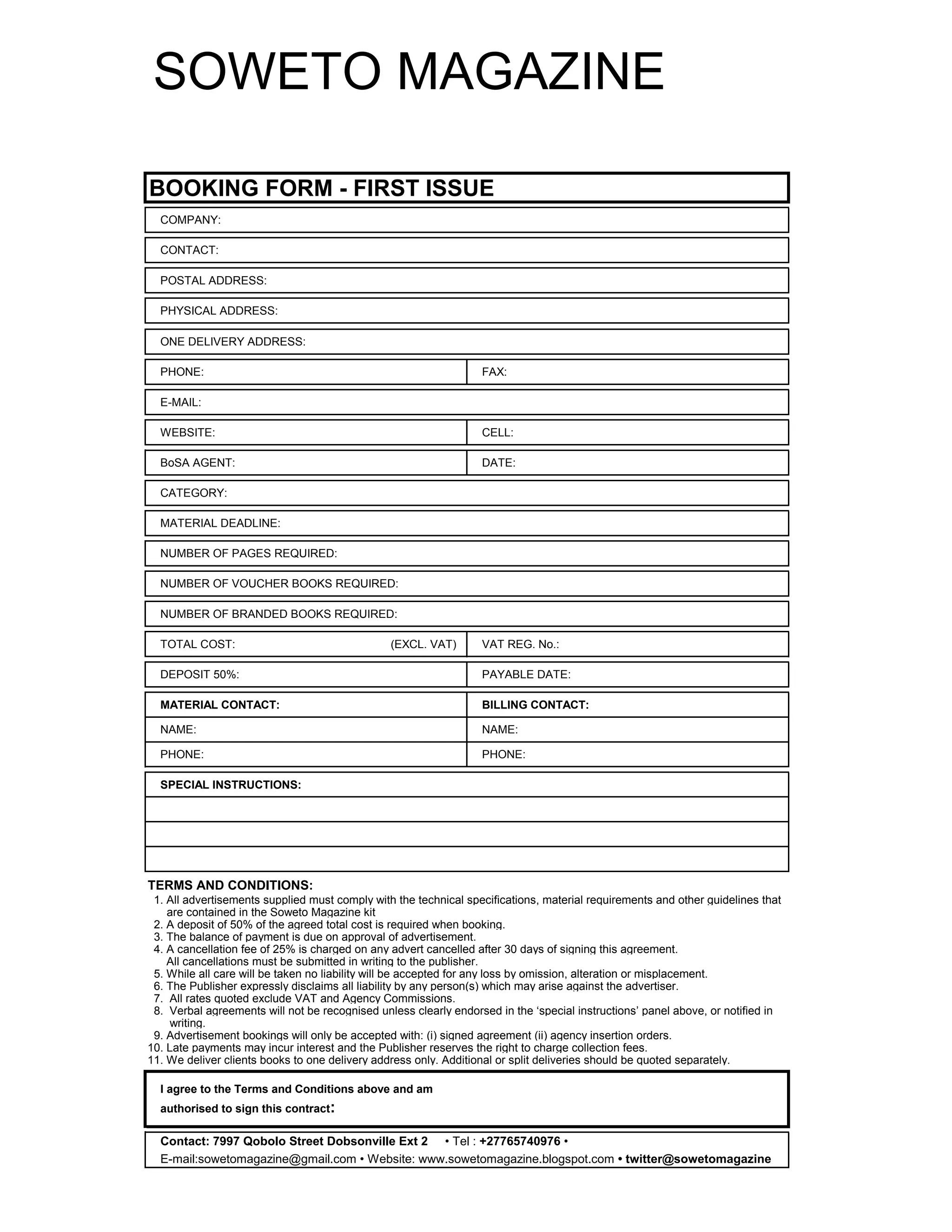Soweto Magazine booking form for first Issue | PDF