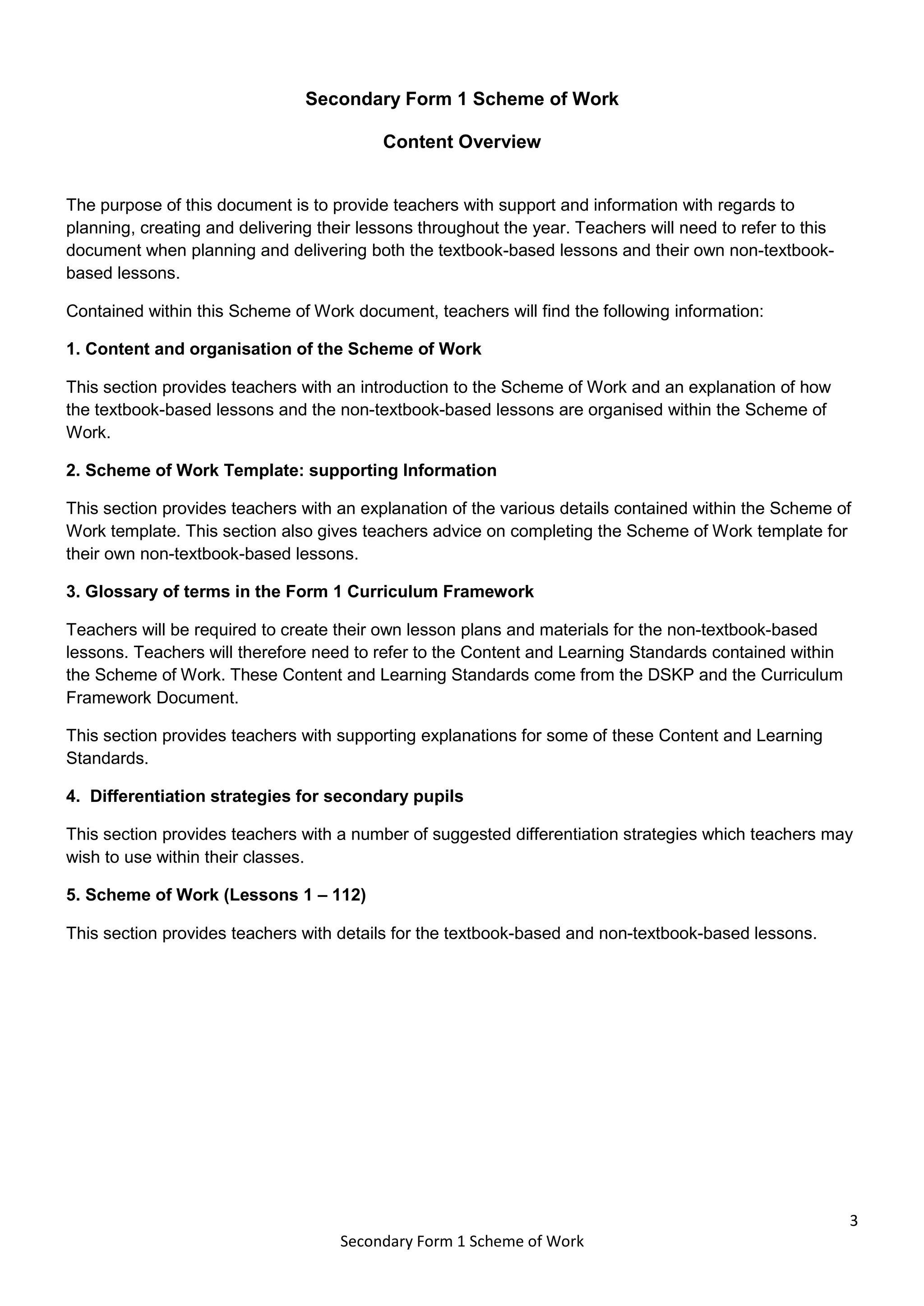 Scheme of Work form 1 | PDF