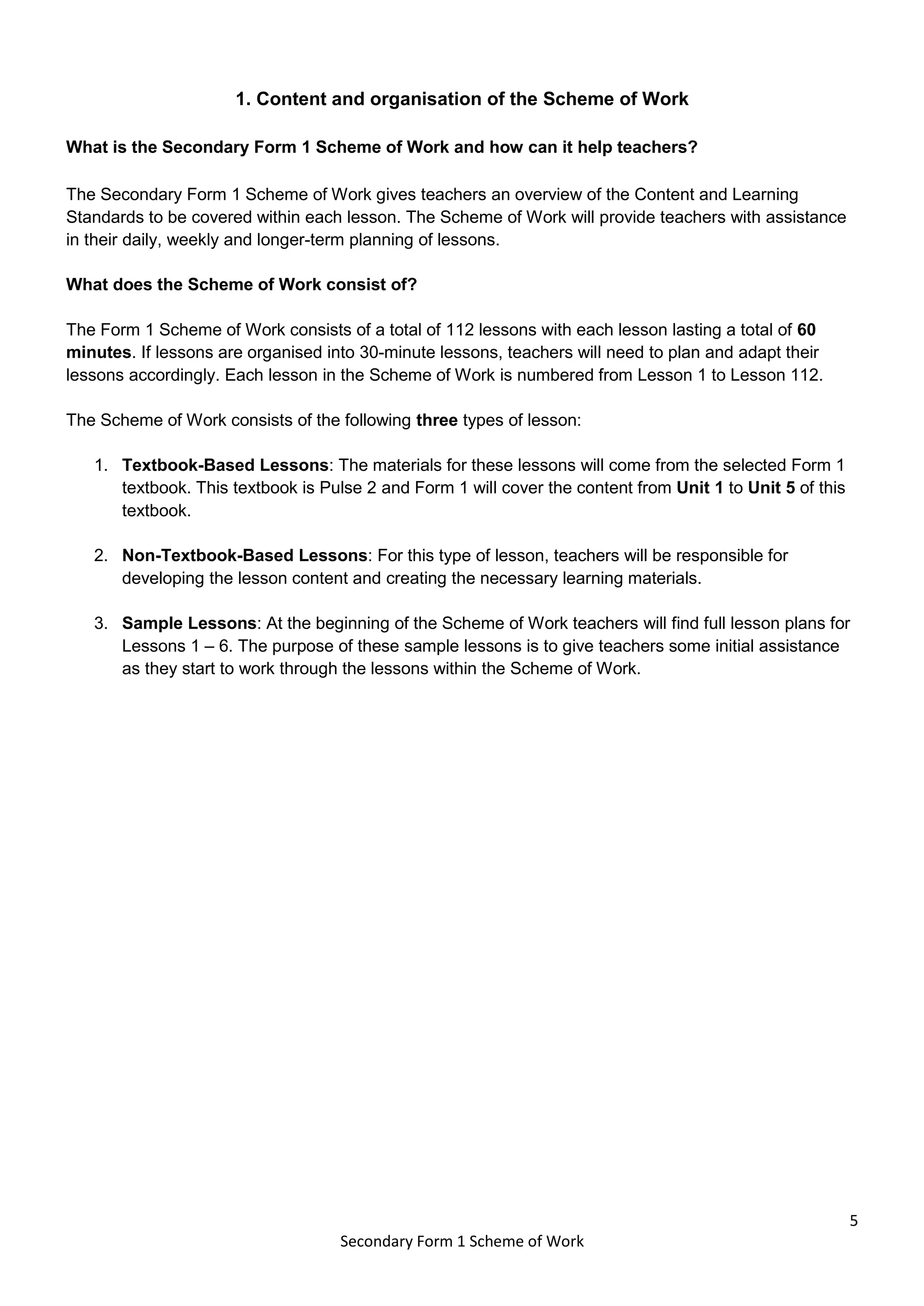 Scheme of Work form 1 | PDF