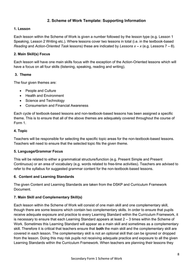 Scheme of Work form 1 | PDF