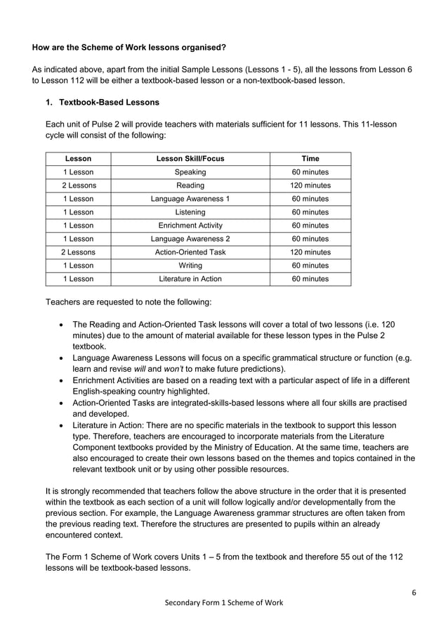 Scheme of Work form 1 | PDF