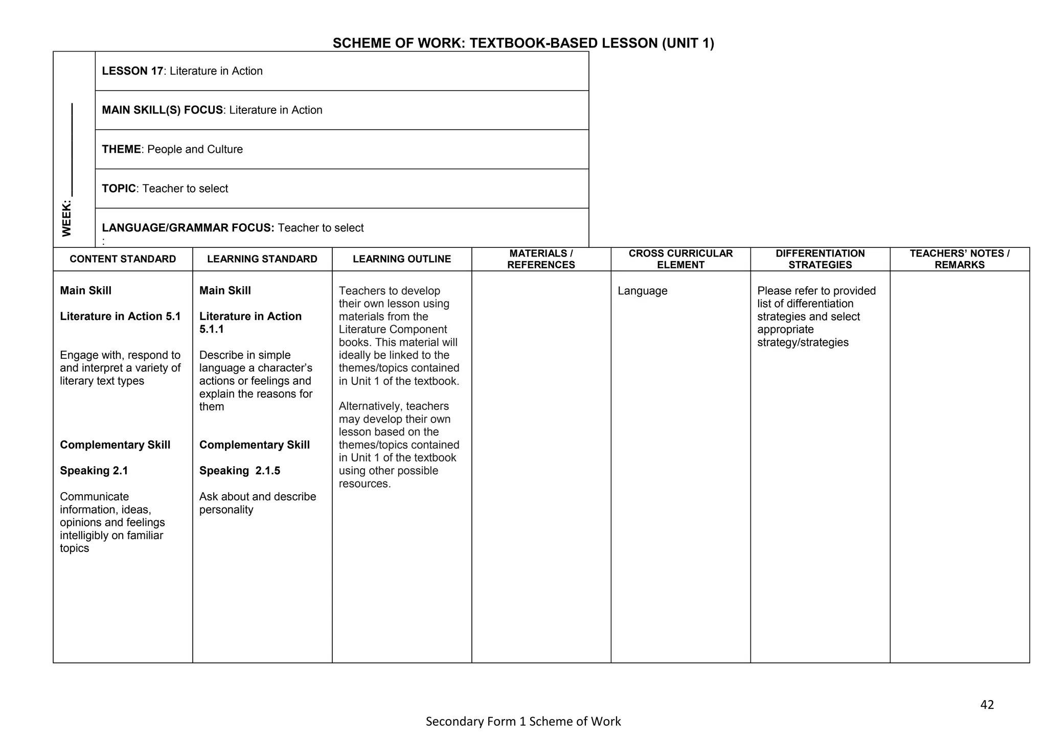 English Schemes of Work for Form 1 KSSM 2024 | PDF