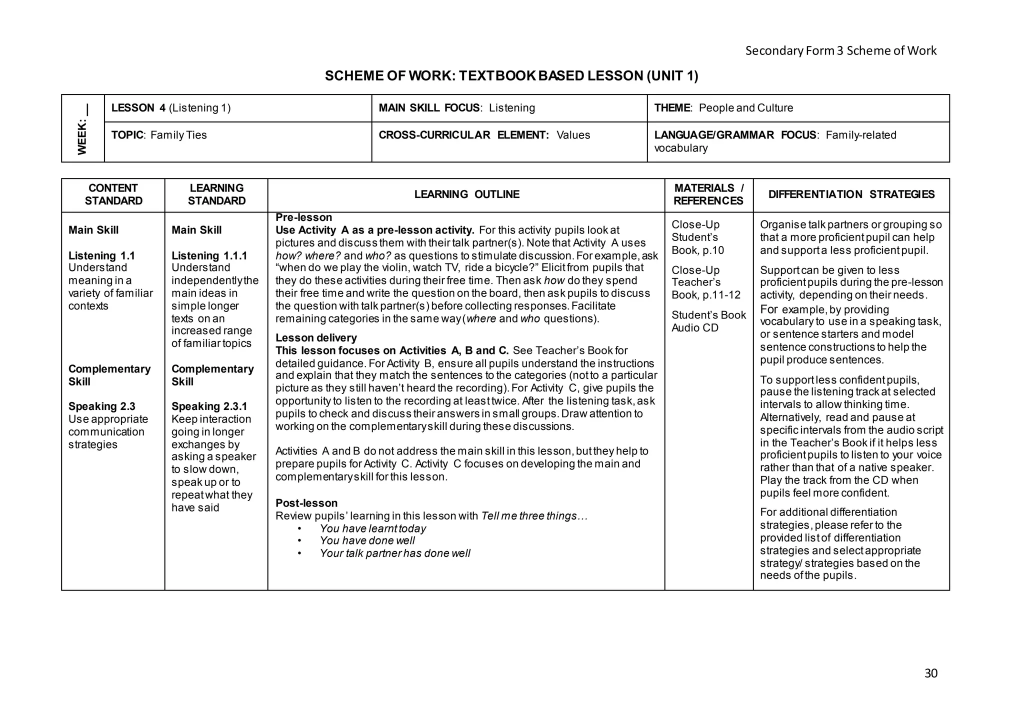 SCHEME OF WORK for FORM 3 ENGLISH | PDF