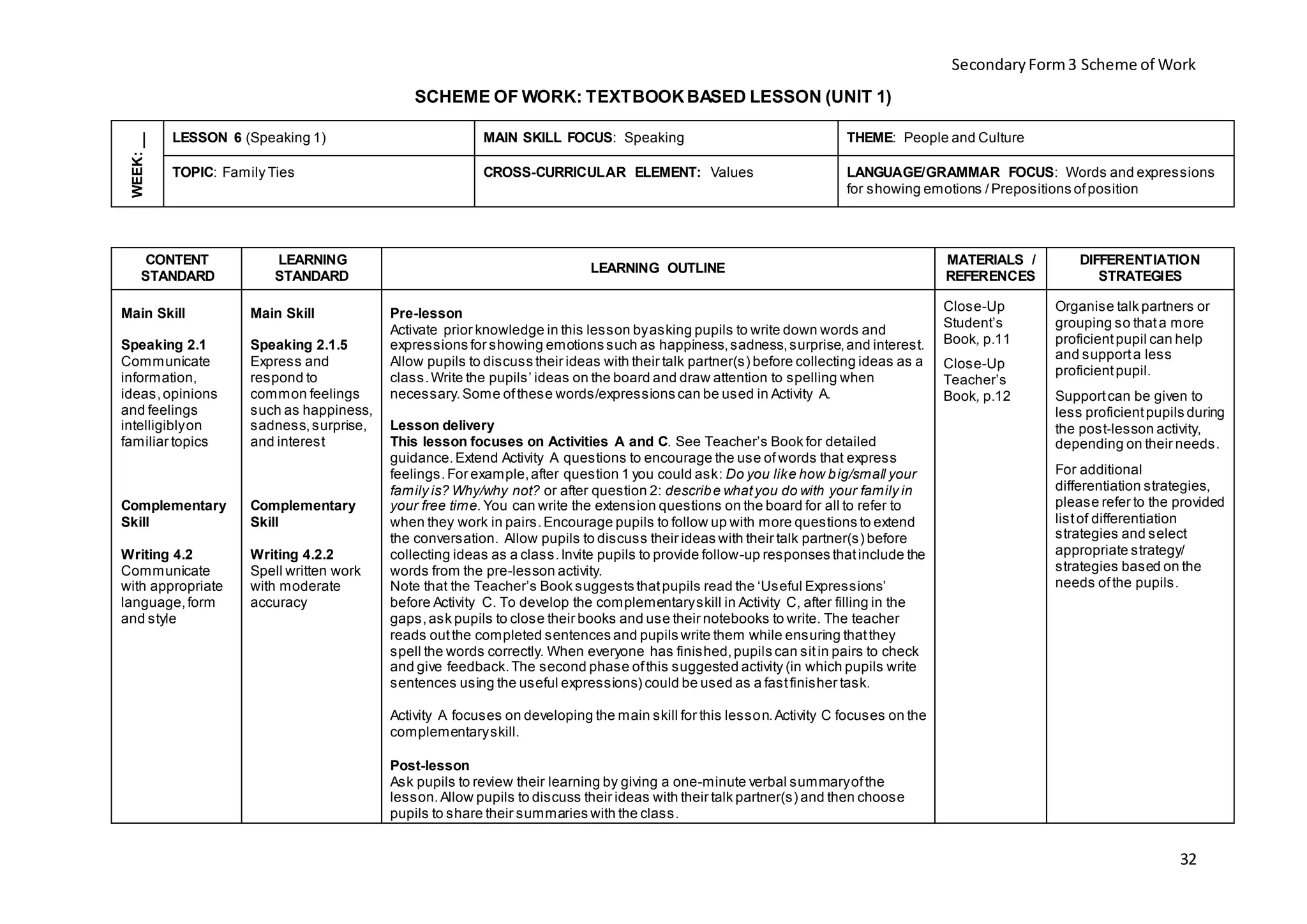 SCHEME OF WORK for FORM 3 ENGLISH | PDF
