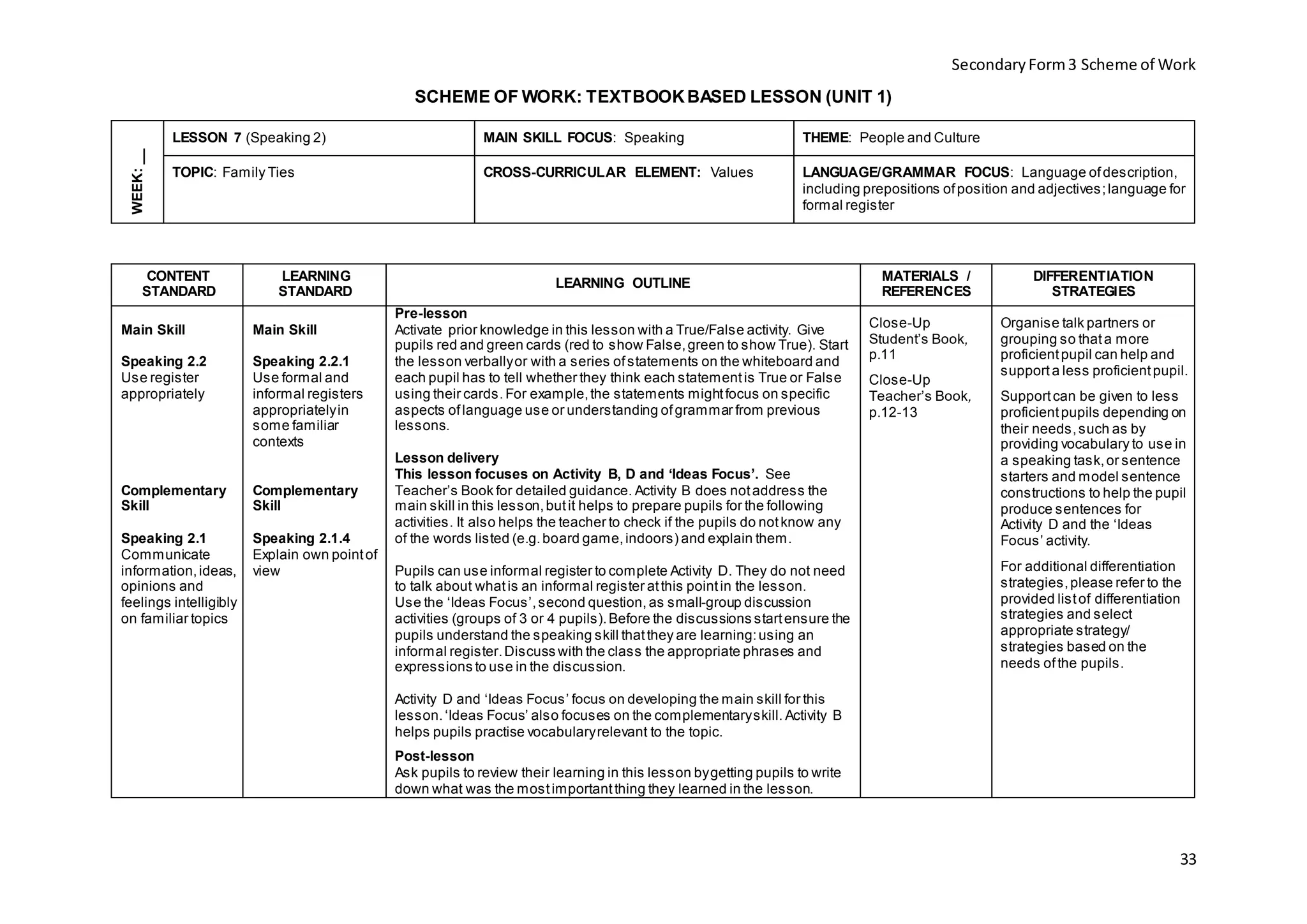 SCHEME OF WORK for FORM 3 ENGLISH | PDF