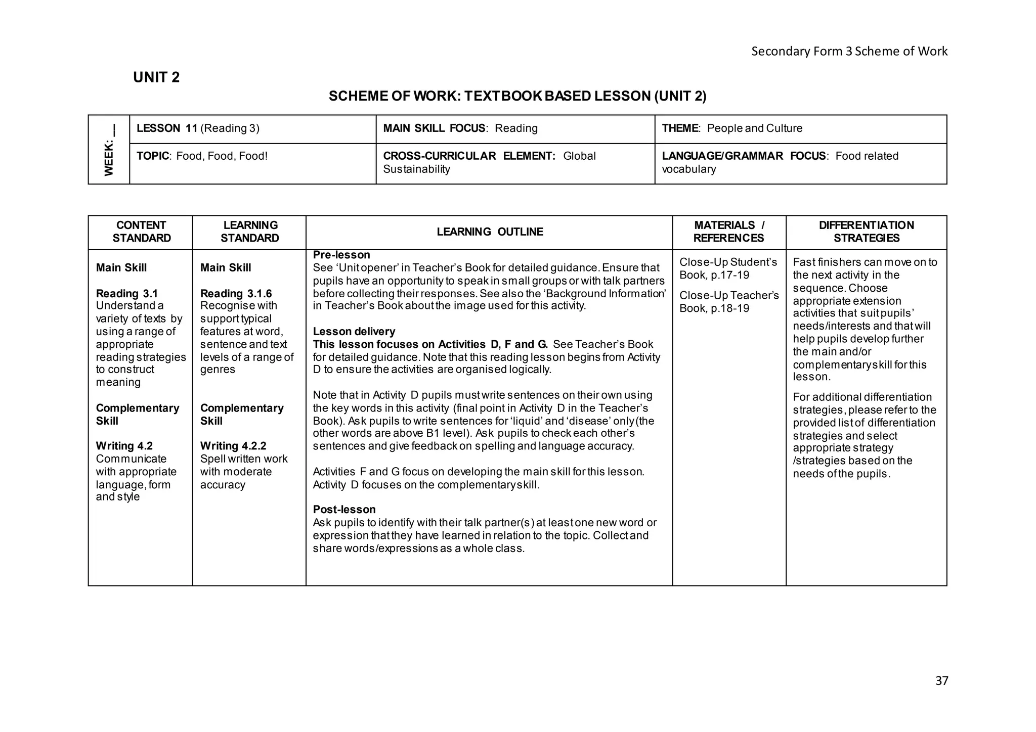 SCHEME OF WORK for FORM 3 ENGLISH | PDF