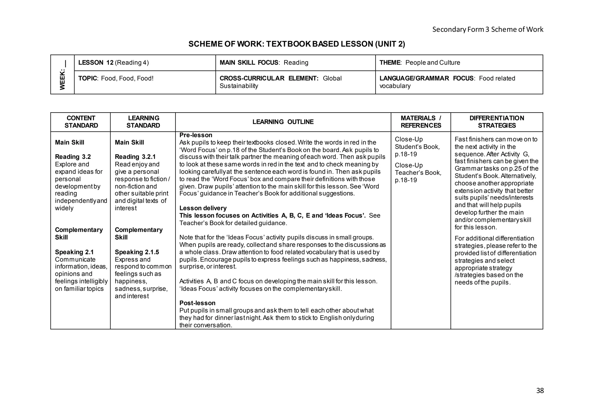 SCHEME OF WORK for FORM 3 ENGLISH | PDF