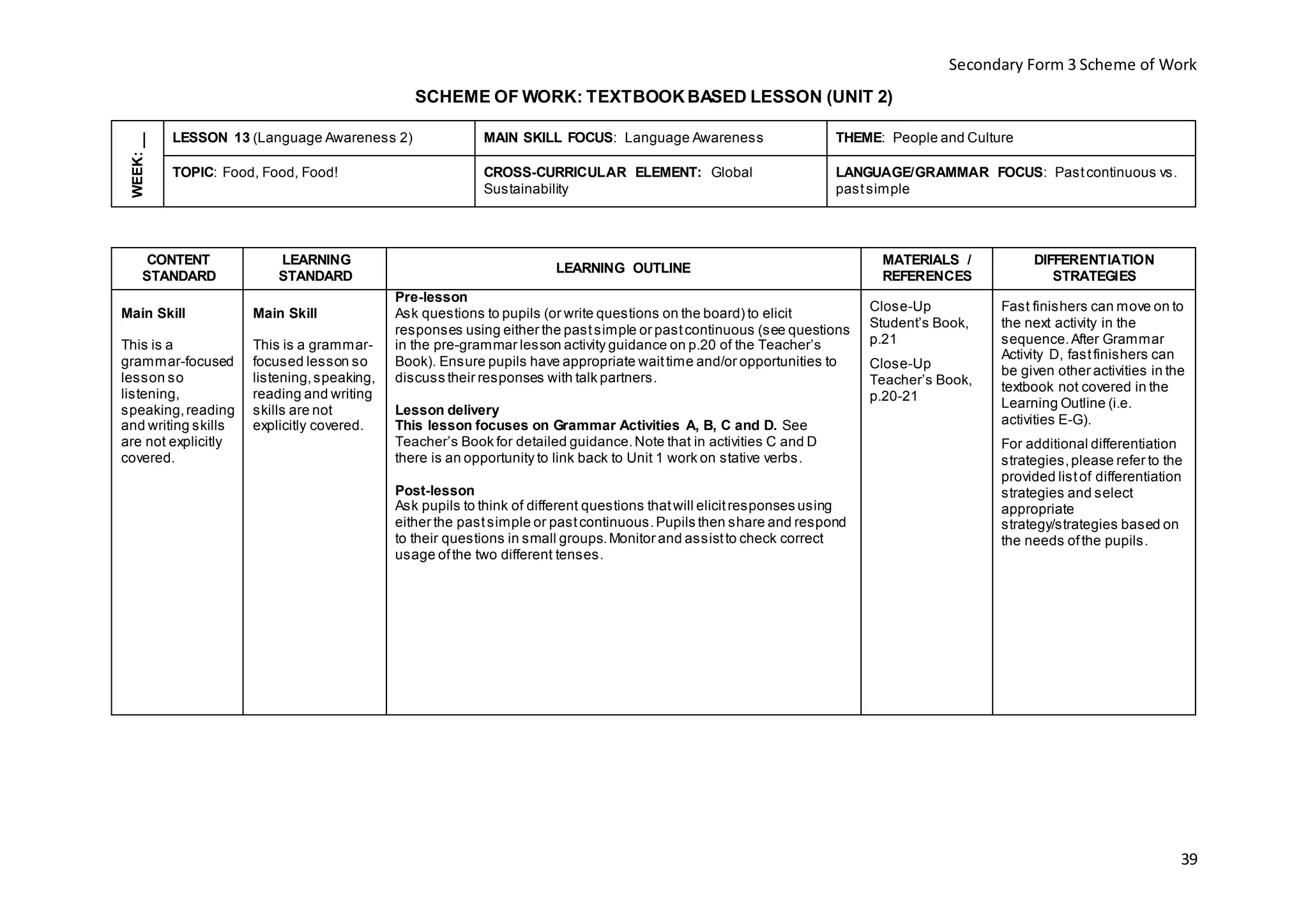 SCHEME OF WORK for FORM 3 ENGLISH | PDF
