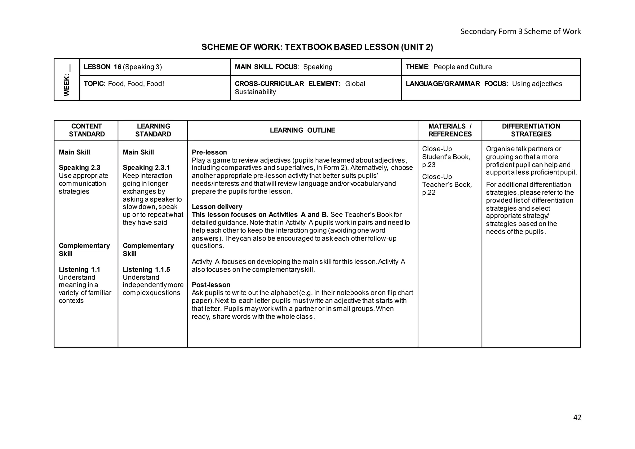 SCHEME OF WORK for FORM 3 ENGLISH | PDF