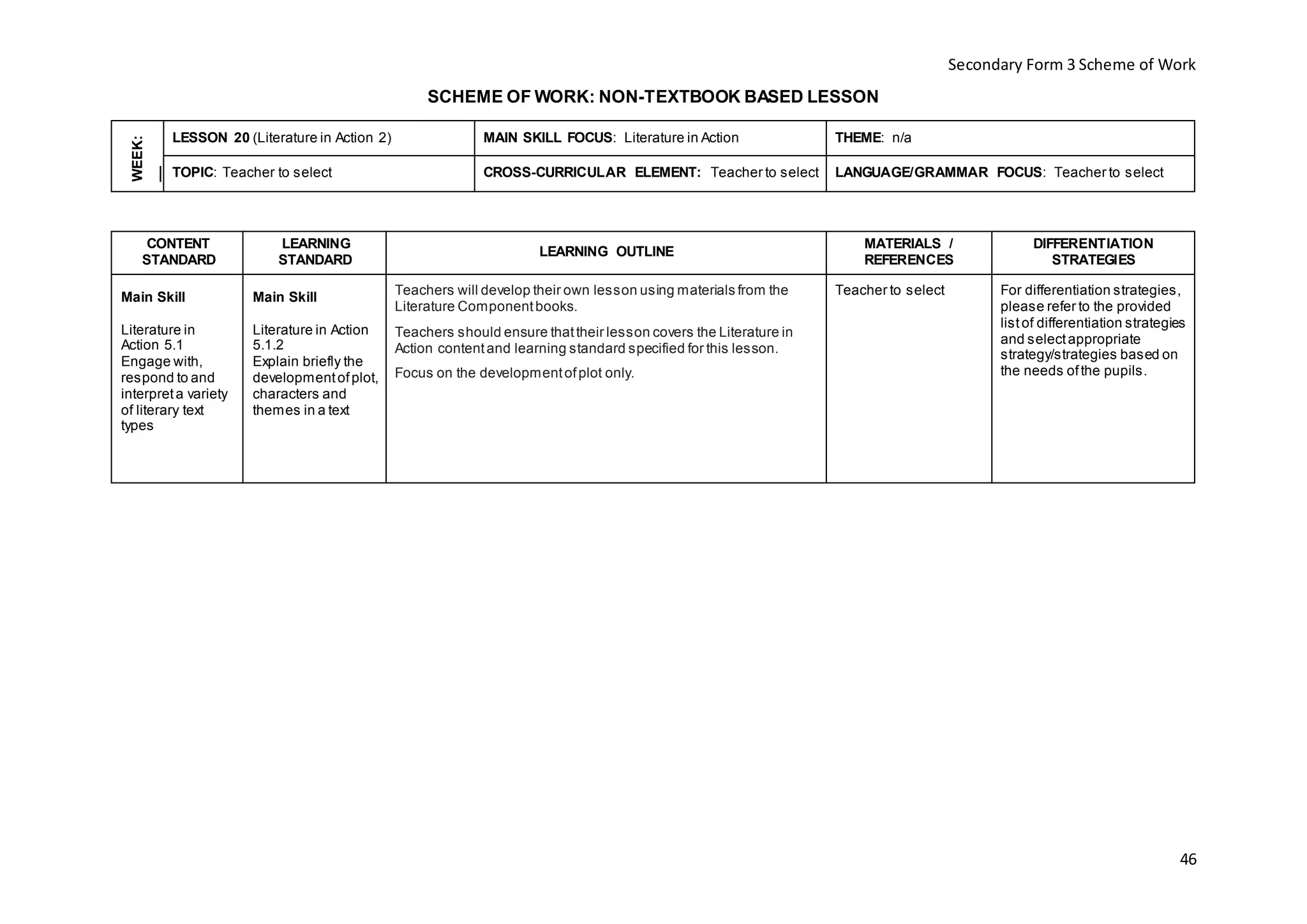 SCHEME OF WORK for FORM 3 ENGLISH | PDF