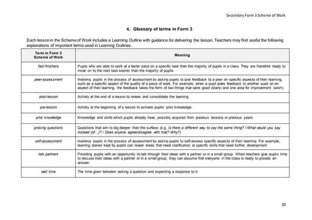 SCHEME OF WORK for FORM 3 ENGLISH | PDF