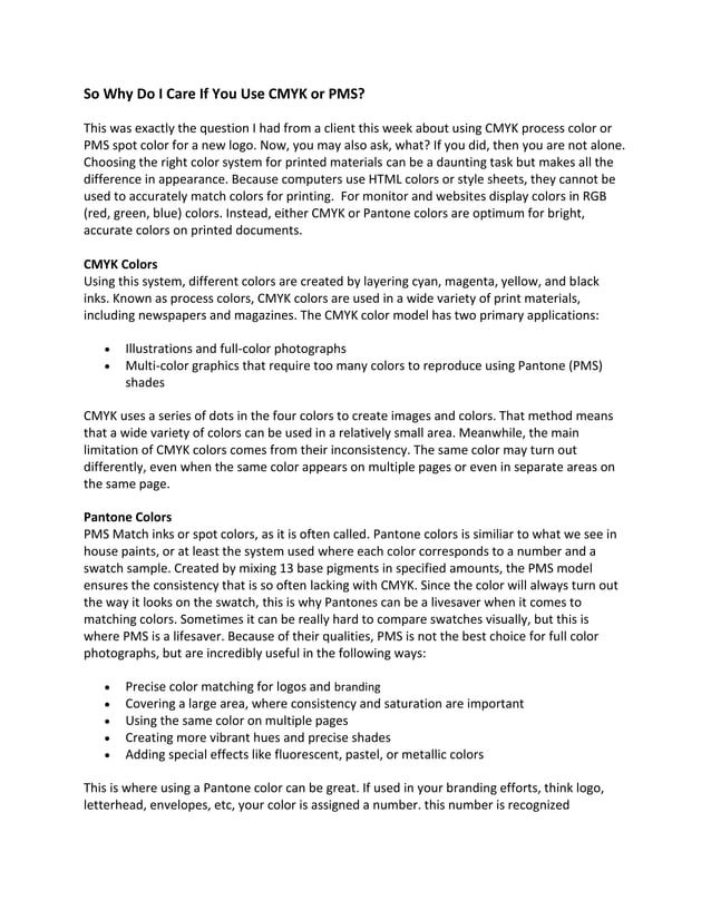 Process (CMYK) vs Spot (PMS) Colors | DOCX