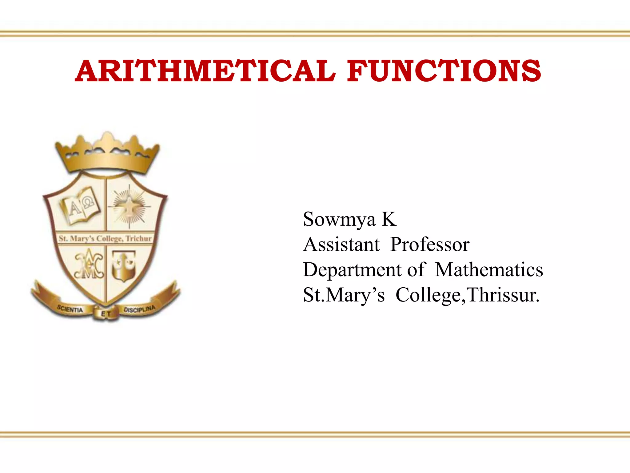 Mathematics:Arithmetical Functions | PPTX