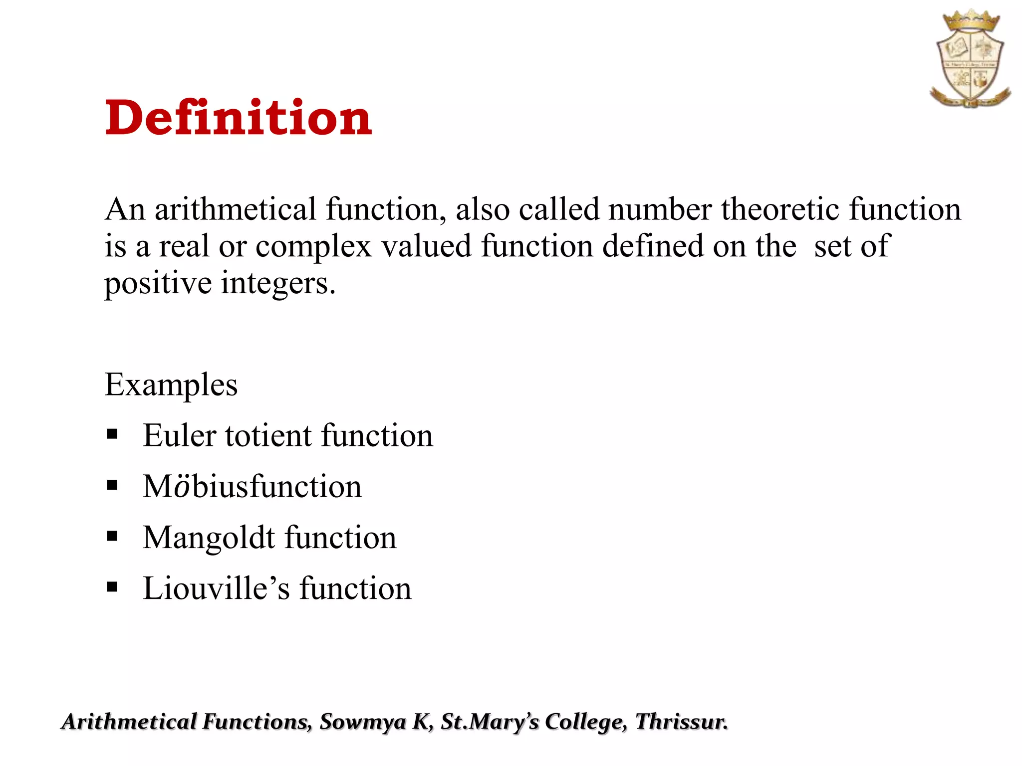 Mathematics:Arithmetical Functions | PPTX